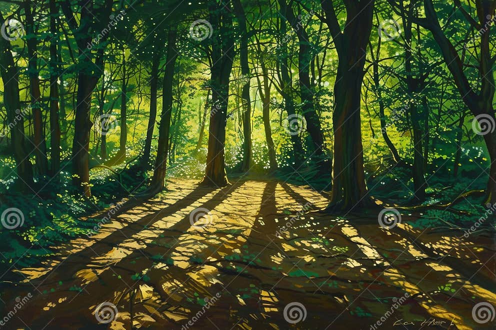 Enchanted Forest Path with Dappled Sunlight Stock Illustration ...