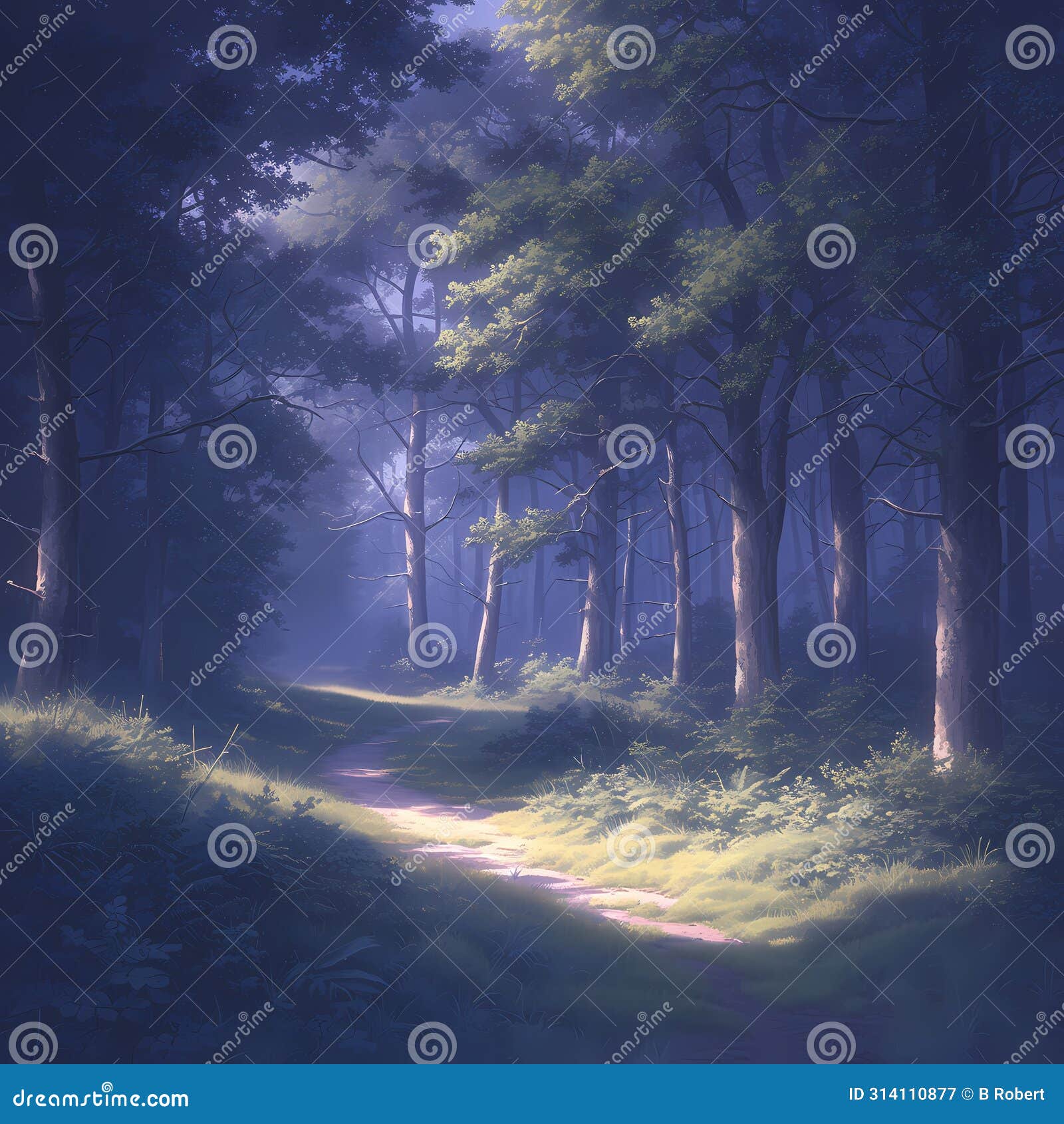 Enchanted Forest Path at Dawn Stock Illustration - Illustration of ...
