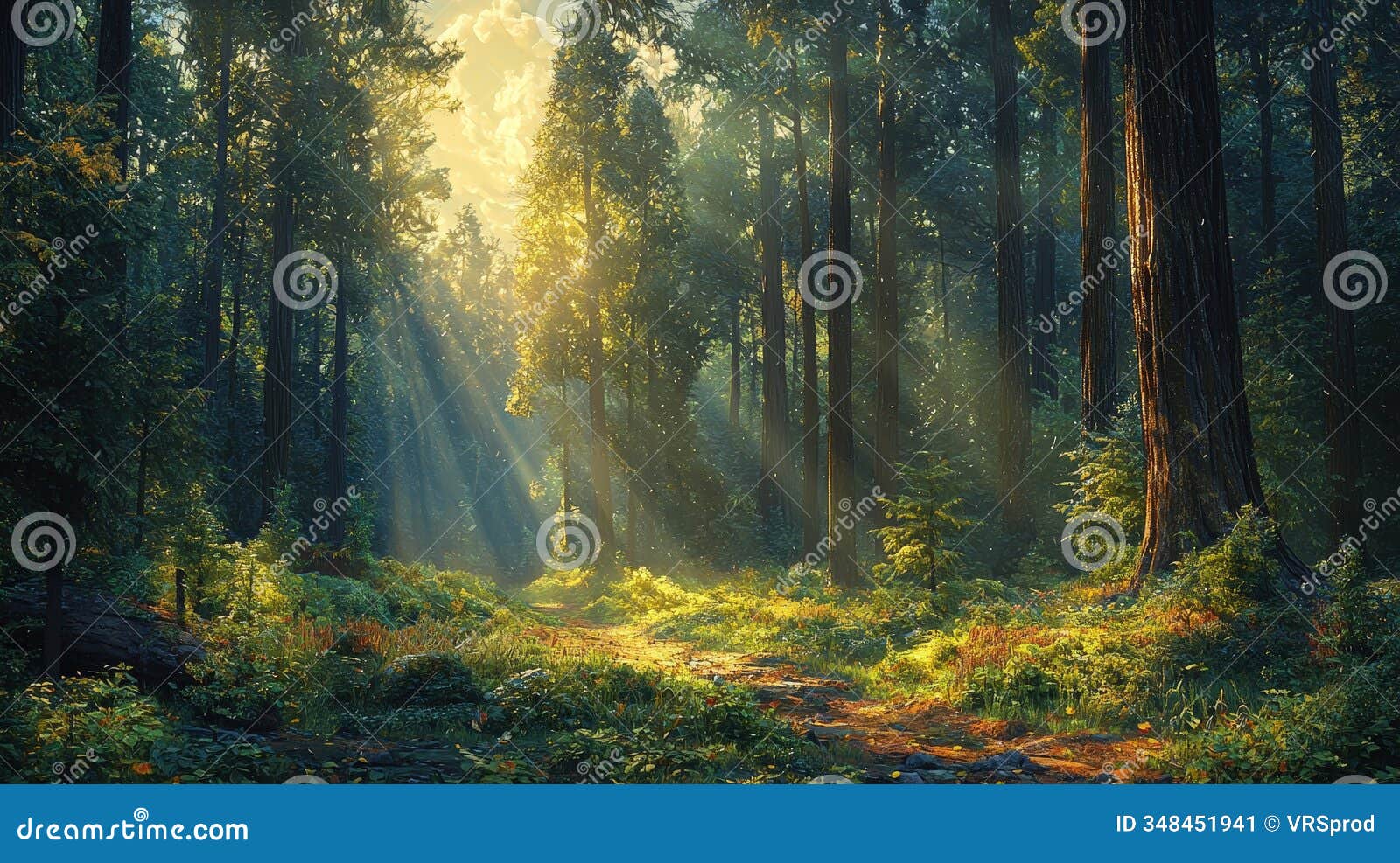 Enchanted Forest Path with Sun Rays Stock Image - Image of calm ...
