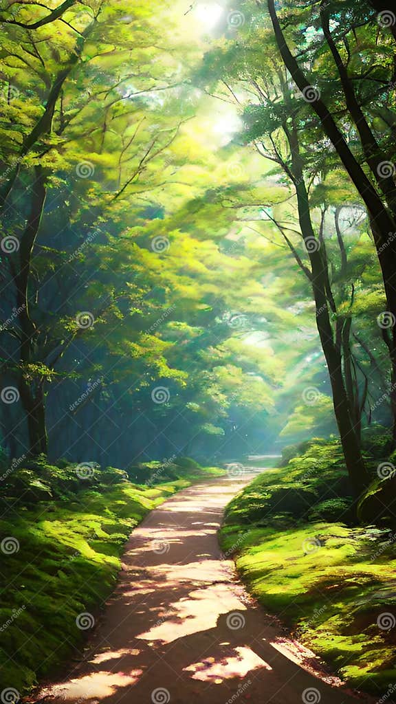Enchanted Forest Path with Sunlight Peeking through Foliage Stock ...