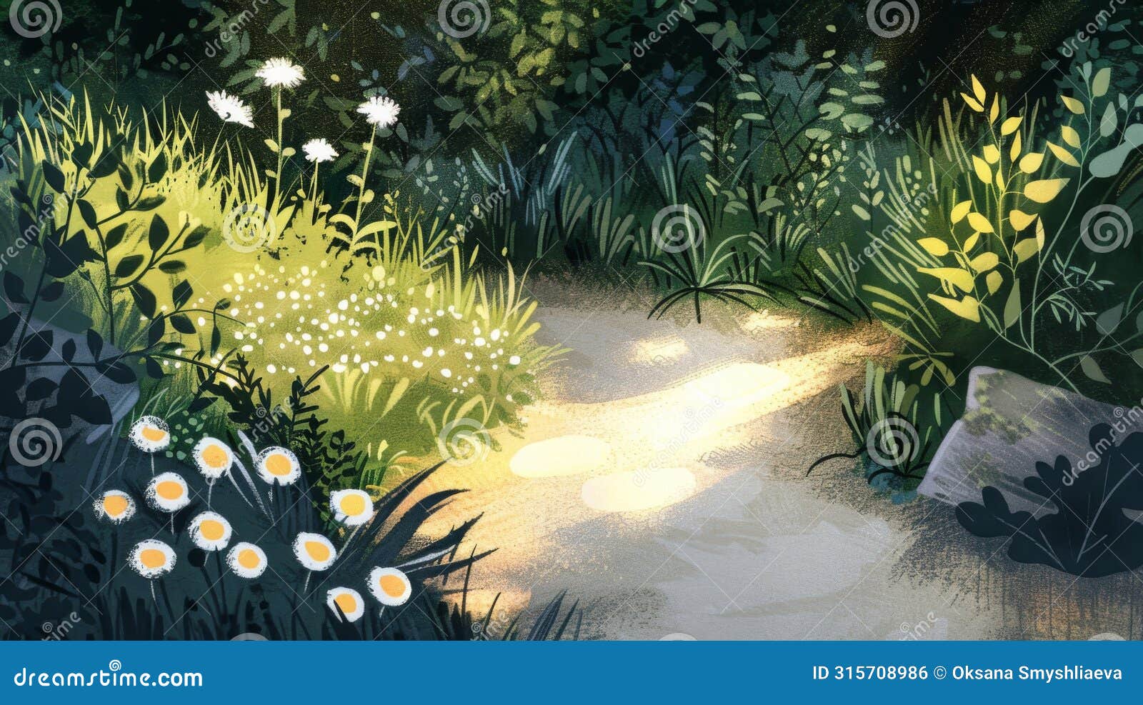 Enchanted Forest Path at Twilight with Magical Lighting Stock Photo ...