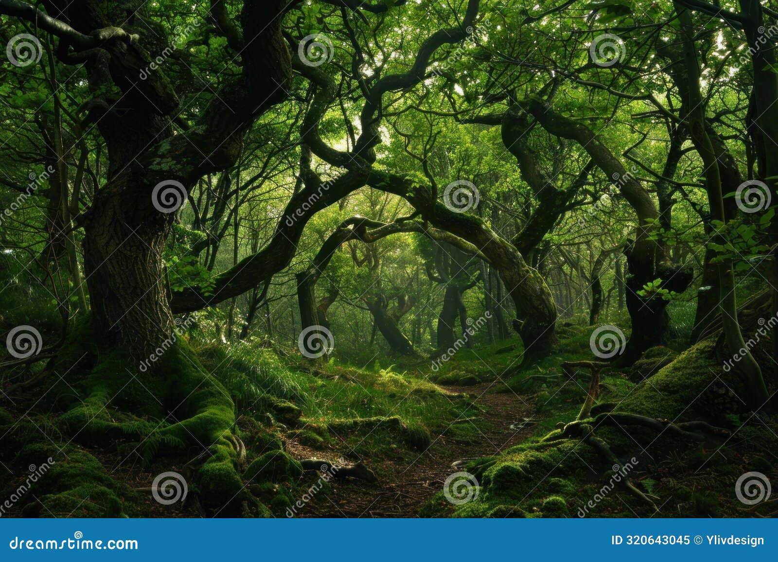 Enchanted Forest Pathway at Dawn Stock Image - Image of greenery ...