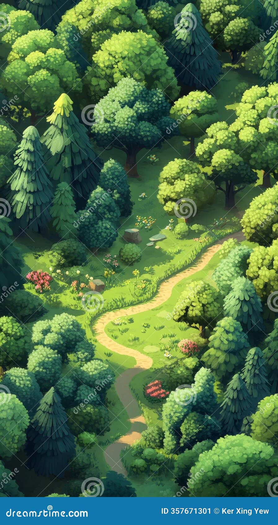 Enchanted Forest Pathway - Lush Green Nature Stock Illustration ...