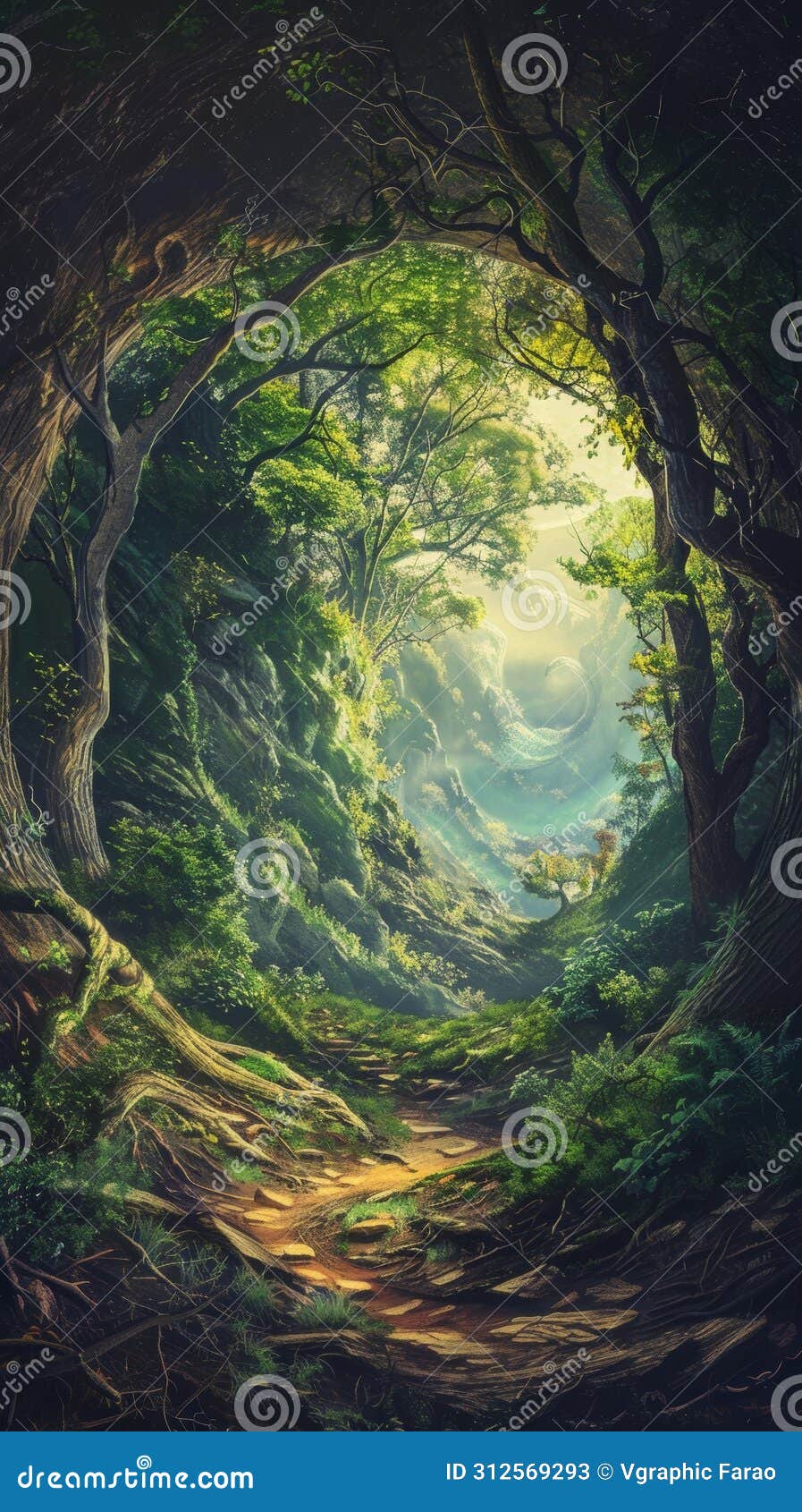 Enchanted Forest Pathway with Mystical Light Stock Image - Image of ...
