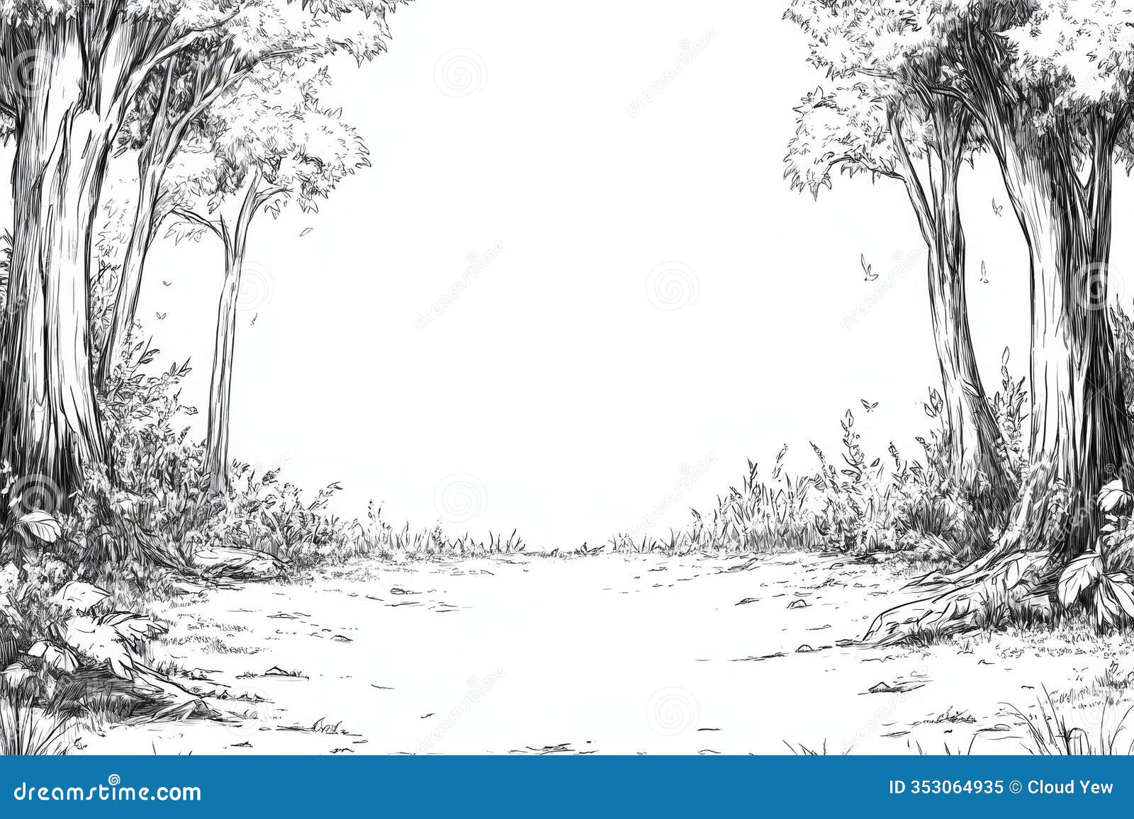 Enchanted Forest Pathway Sketch Stock Illustration - Illustration of ...