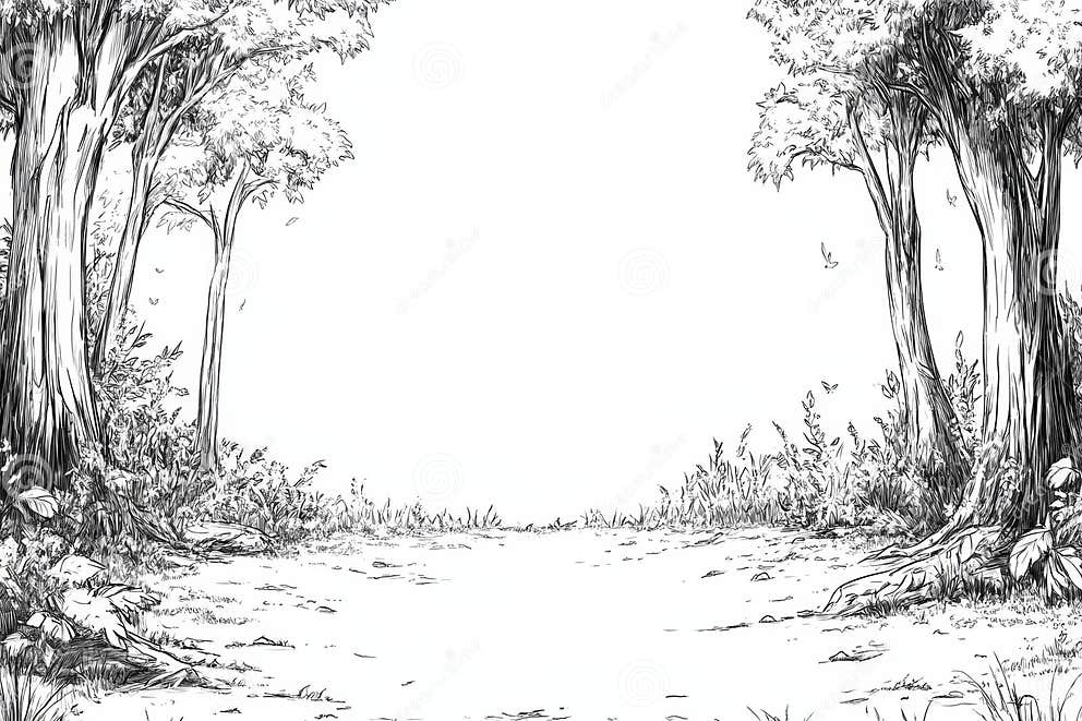 Enchanted Forest Pathway Sketch Stock Illustration - Illustration of ...