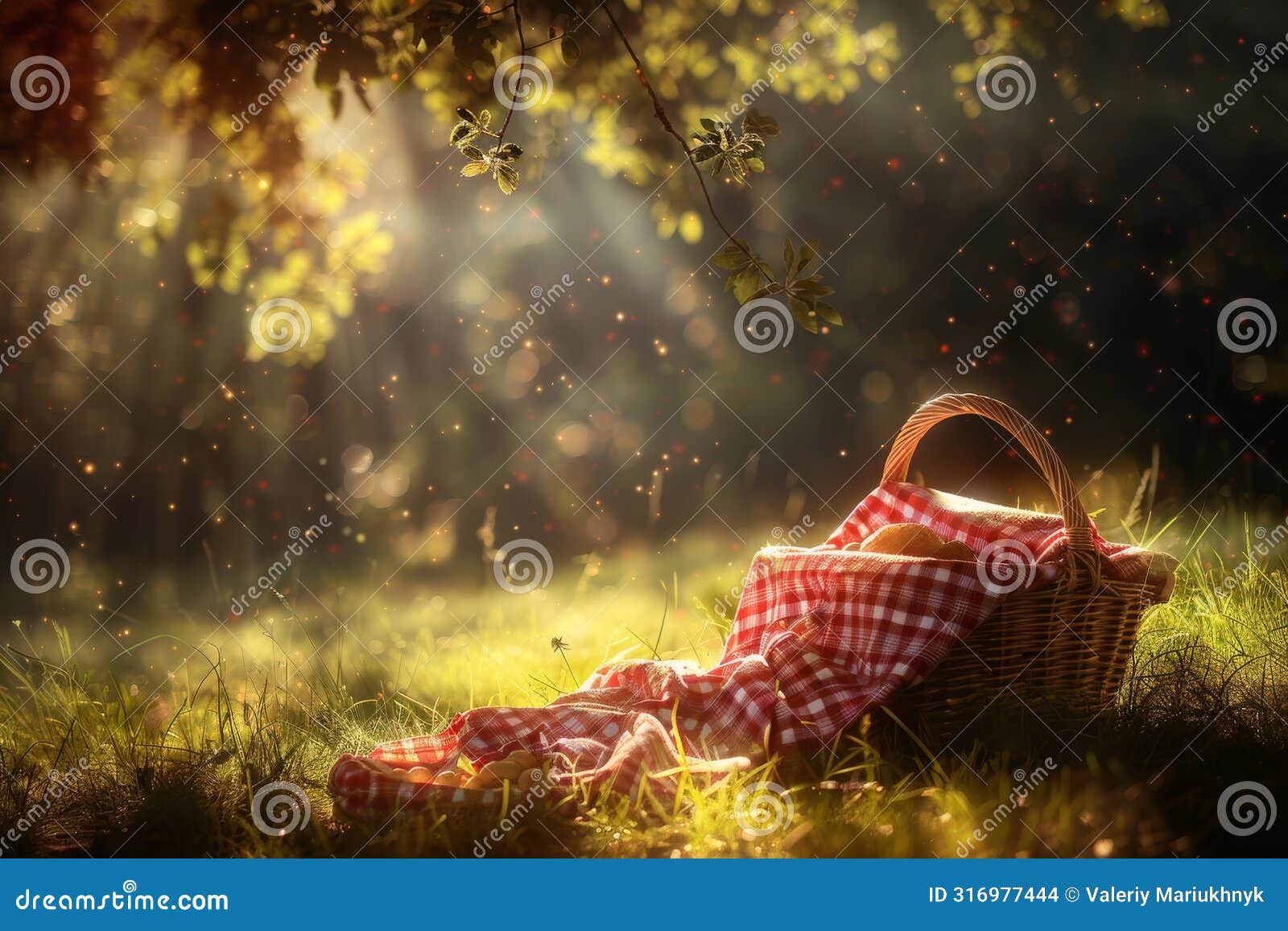 Enchanted Forest Picnic Basket Under Golden Sunlight. Generative AI ...