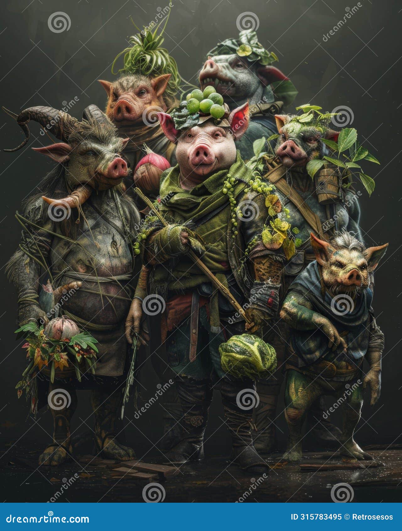 Enchanted Forest Pig Warriors Illustration Stock Image - Image of ...