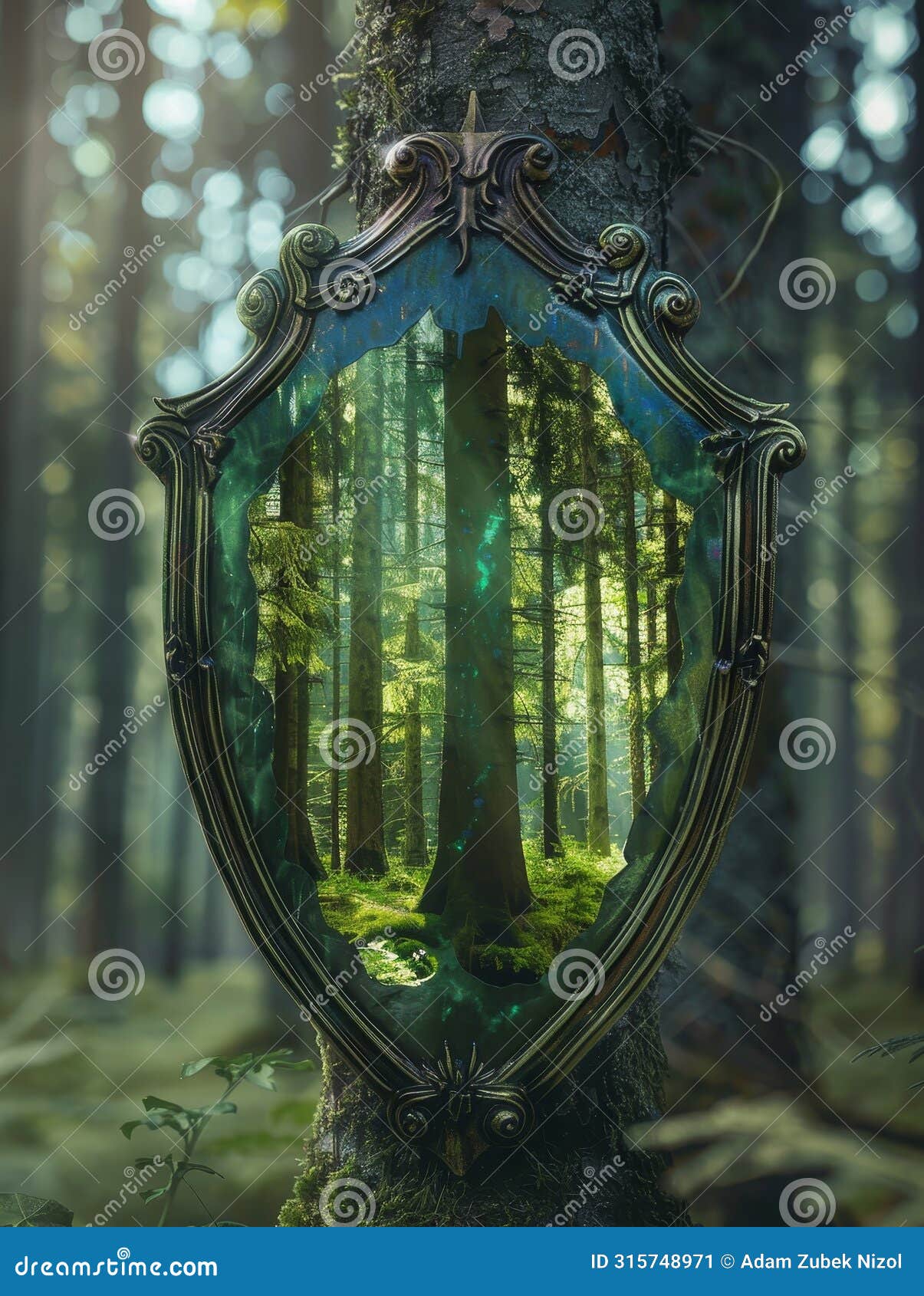 Enchanted Forest Reflection Stock Illustration - Illustration of ...