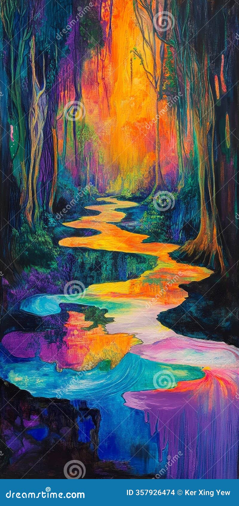 Enchanted Forest River Pathway Stock Illustration - Illustration of ...