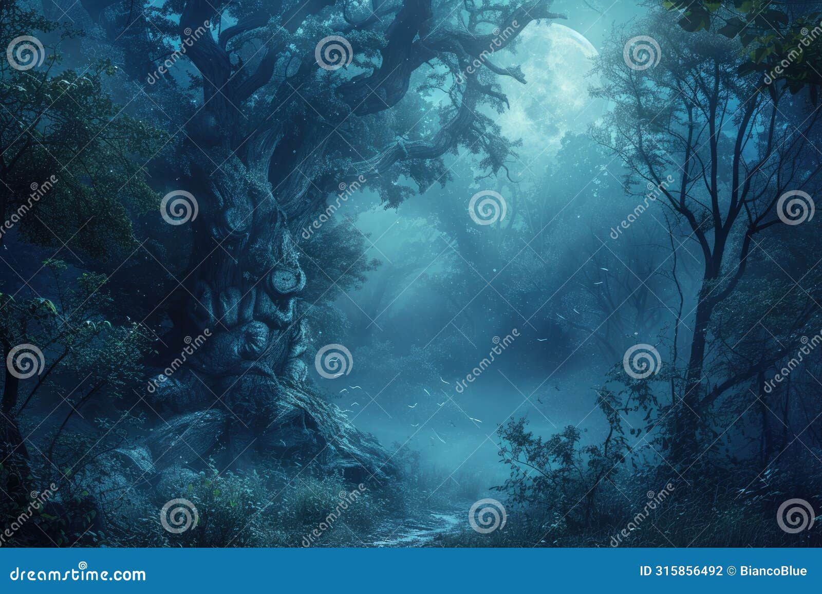Enchanted Forest Scene with Mystical Moonlight. Resplendent. Stock ...