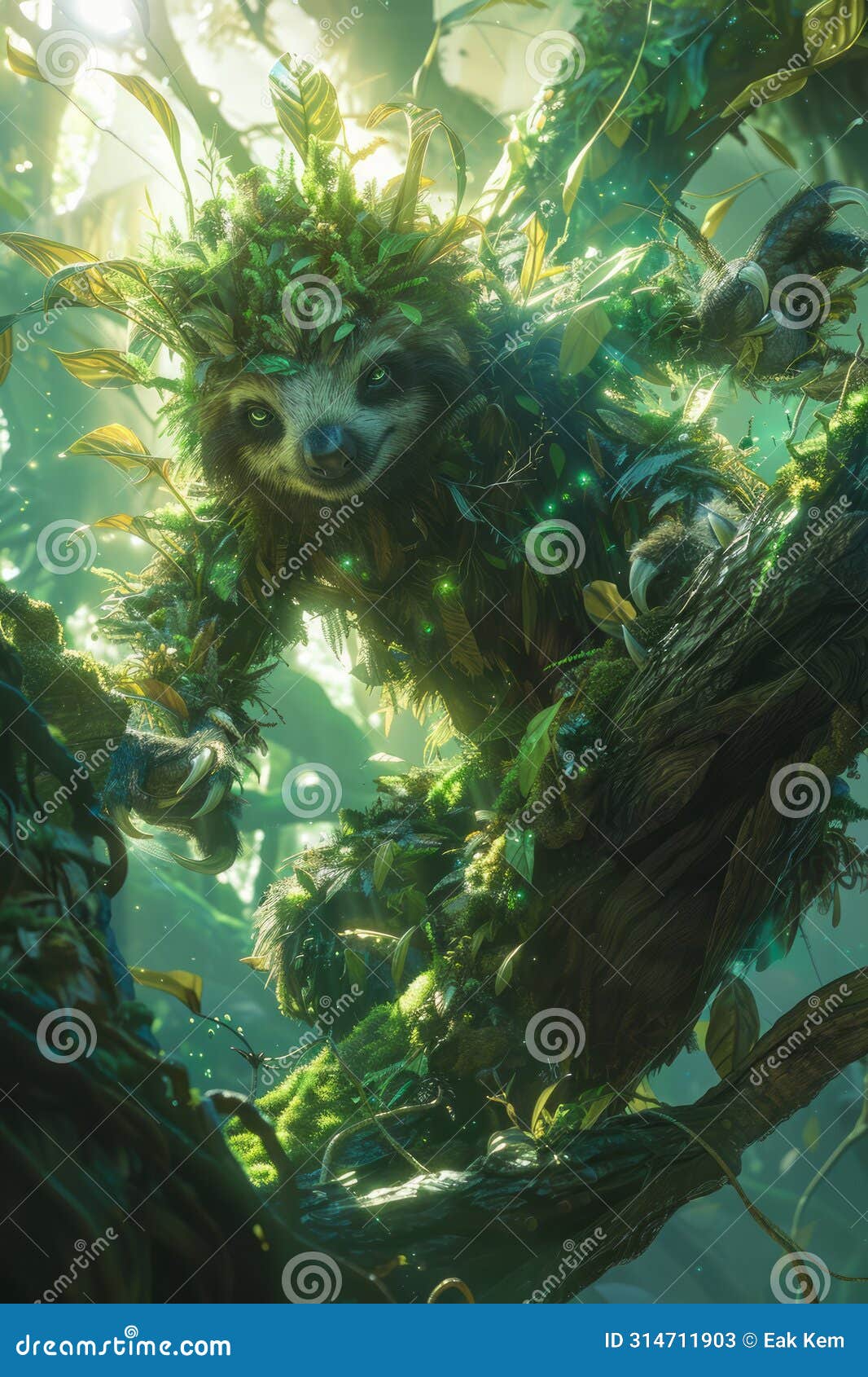 Enchanted Forest Scene with Whimsical Tree Spirit Surrounded by Lush ...