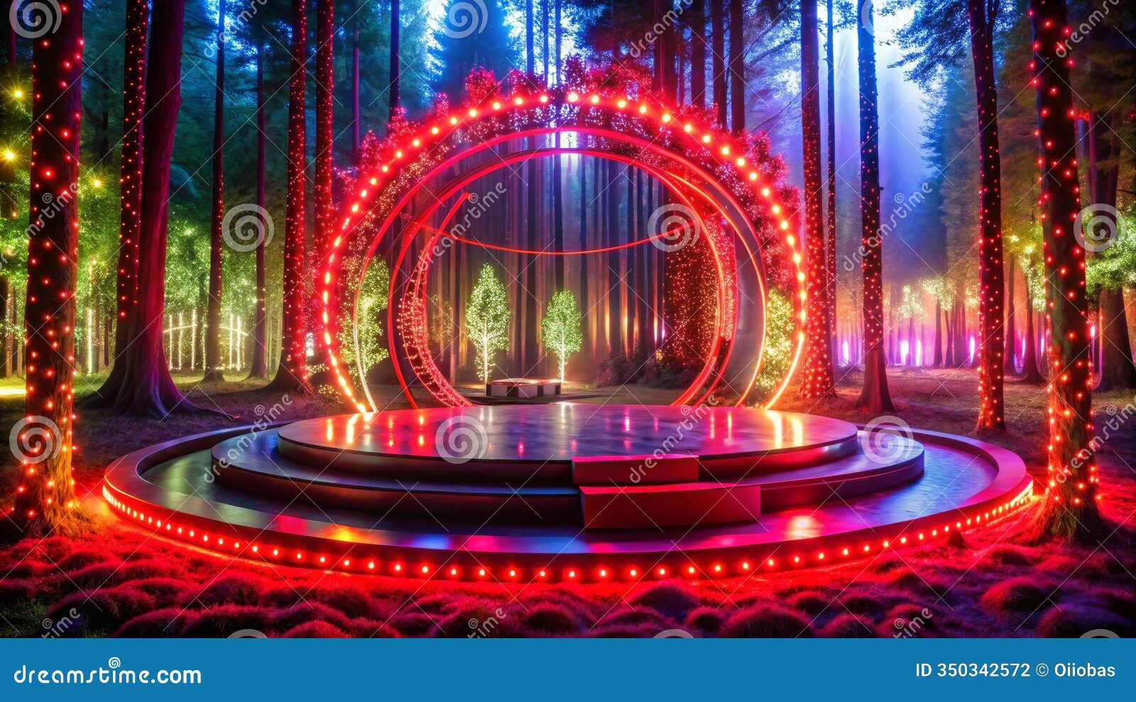 Enchanted Forest Stage Circular LED Arch, Multi-tiered Platform, Night ...