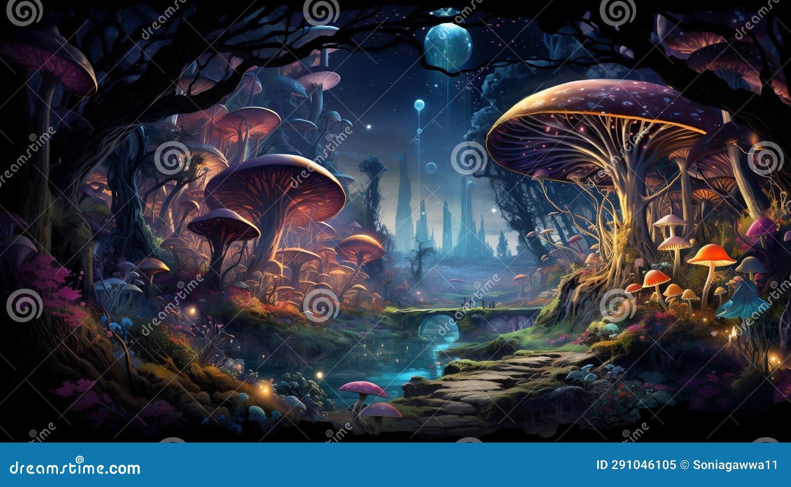 An Enchanted Forest in a Technicolor Dreamscape, with Bioluminescent ...