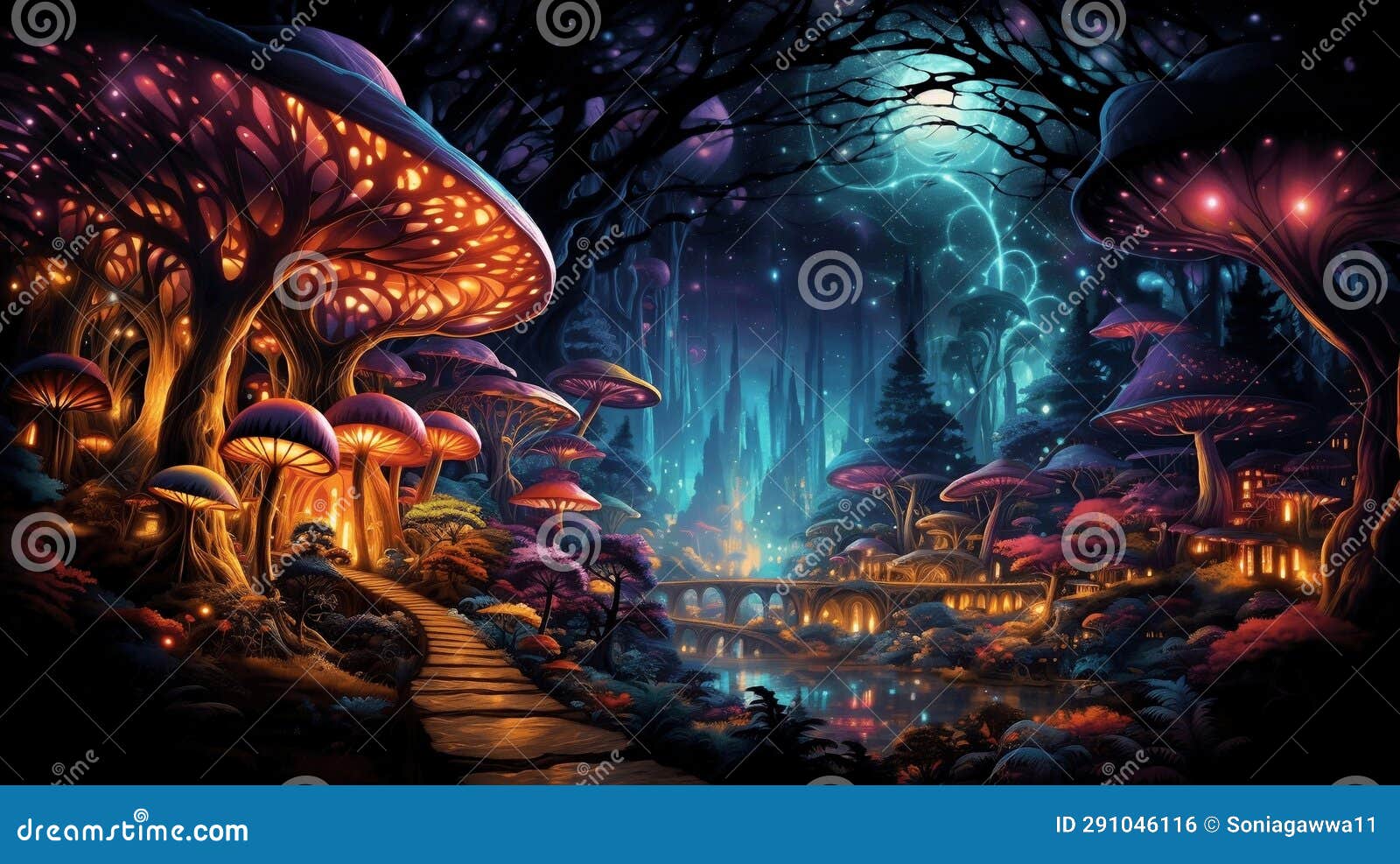An Enchanted Forest in a Technicolor Dreamscape, with Bioluminescent ...