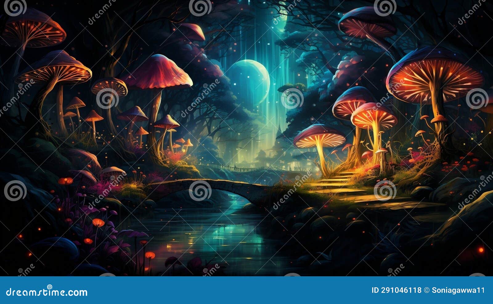 An Enchanted Forest in a Technicolor Dreamscape, with Glowing Mushrooms ...