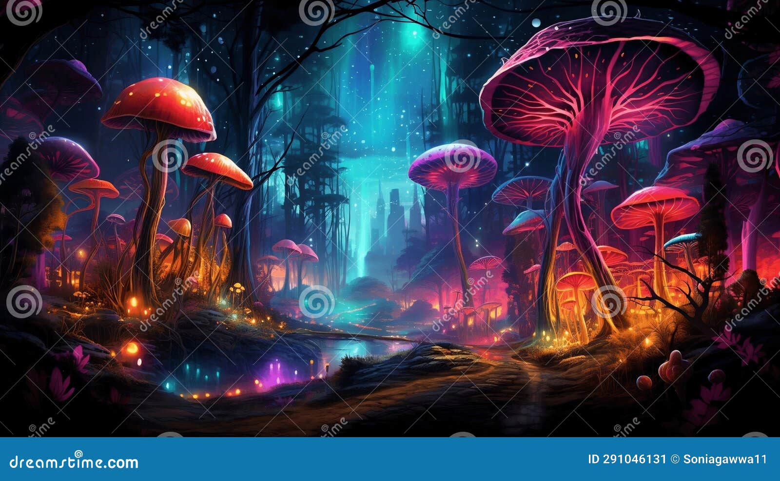 An Enchanted Forest in a Technicolor Dreamscape, with Glowing Mushrooms ...