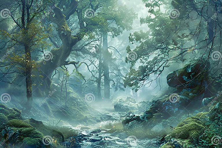 Enchanted Forest with Thick, Swirling Mist Stock Image - Image of ...