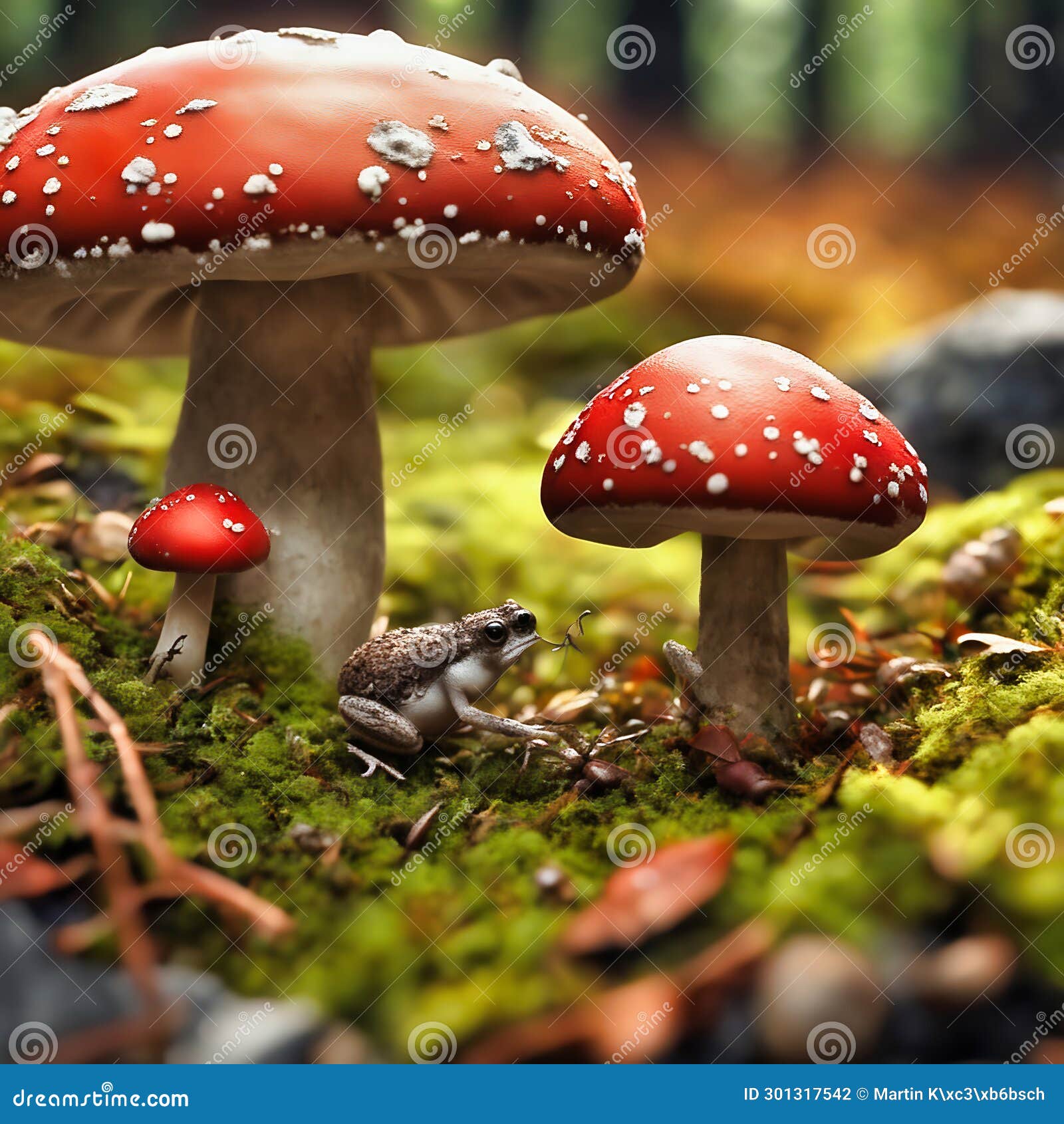Enchanted Forest with Toadstools. Green Moss Forest Floor with ...