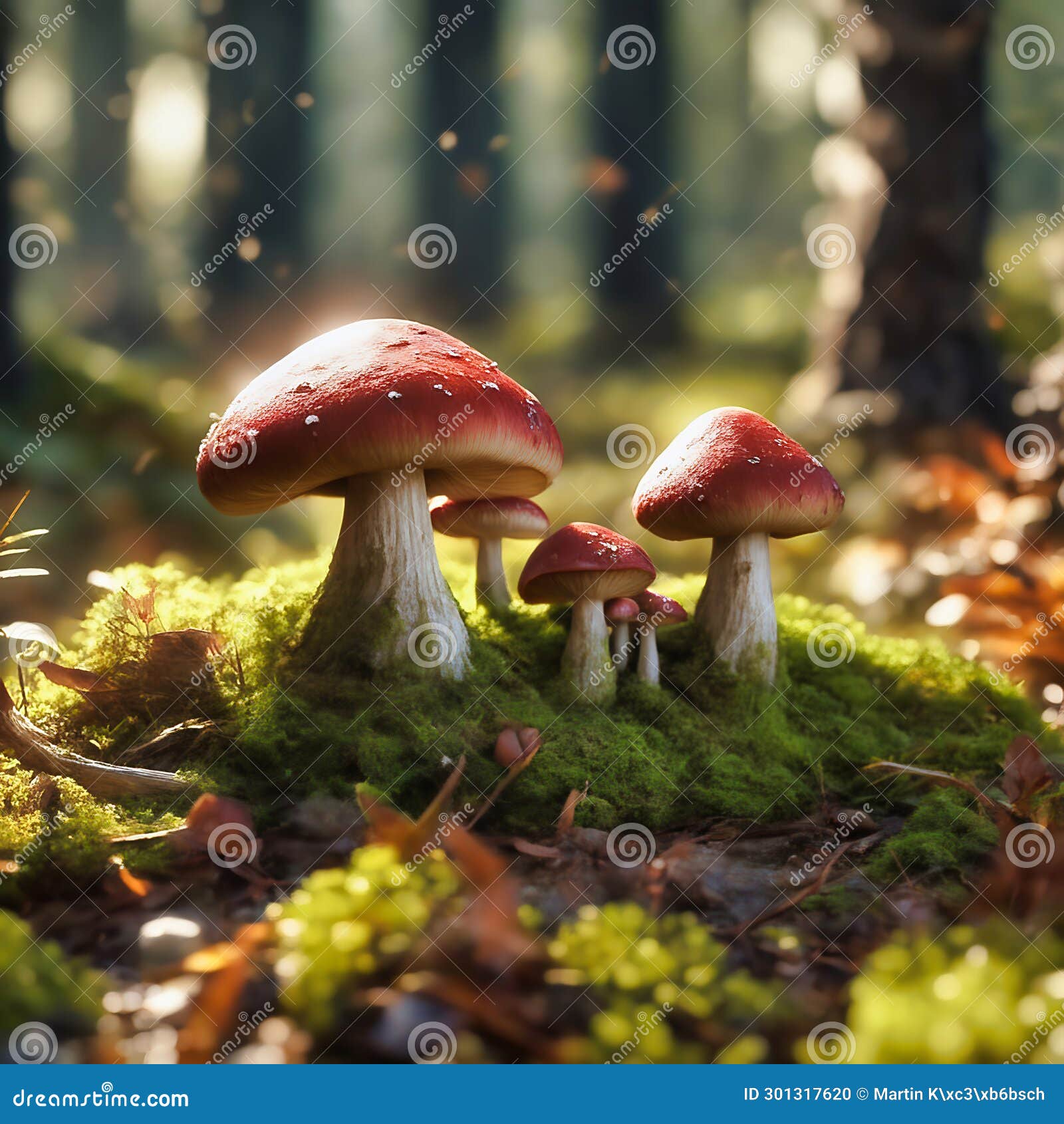 Enchanted Forest with Toadstools. Green Moss Forest Floor with ...
