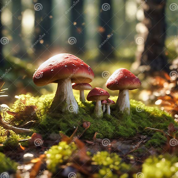 Enchanted Forest with Toadstools. Green Moss Forest Floor with ...