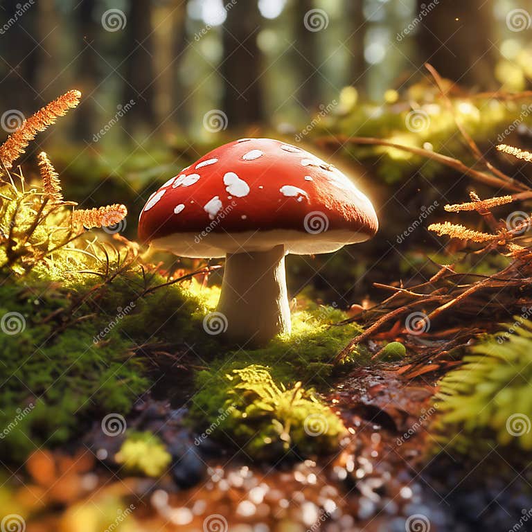 Enchanted Forest with Toadstools. Green Moss Forest Floor with ...