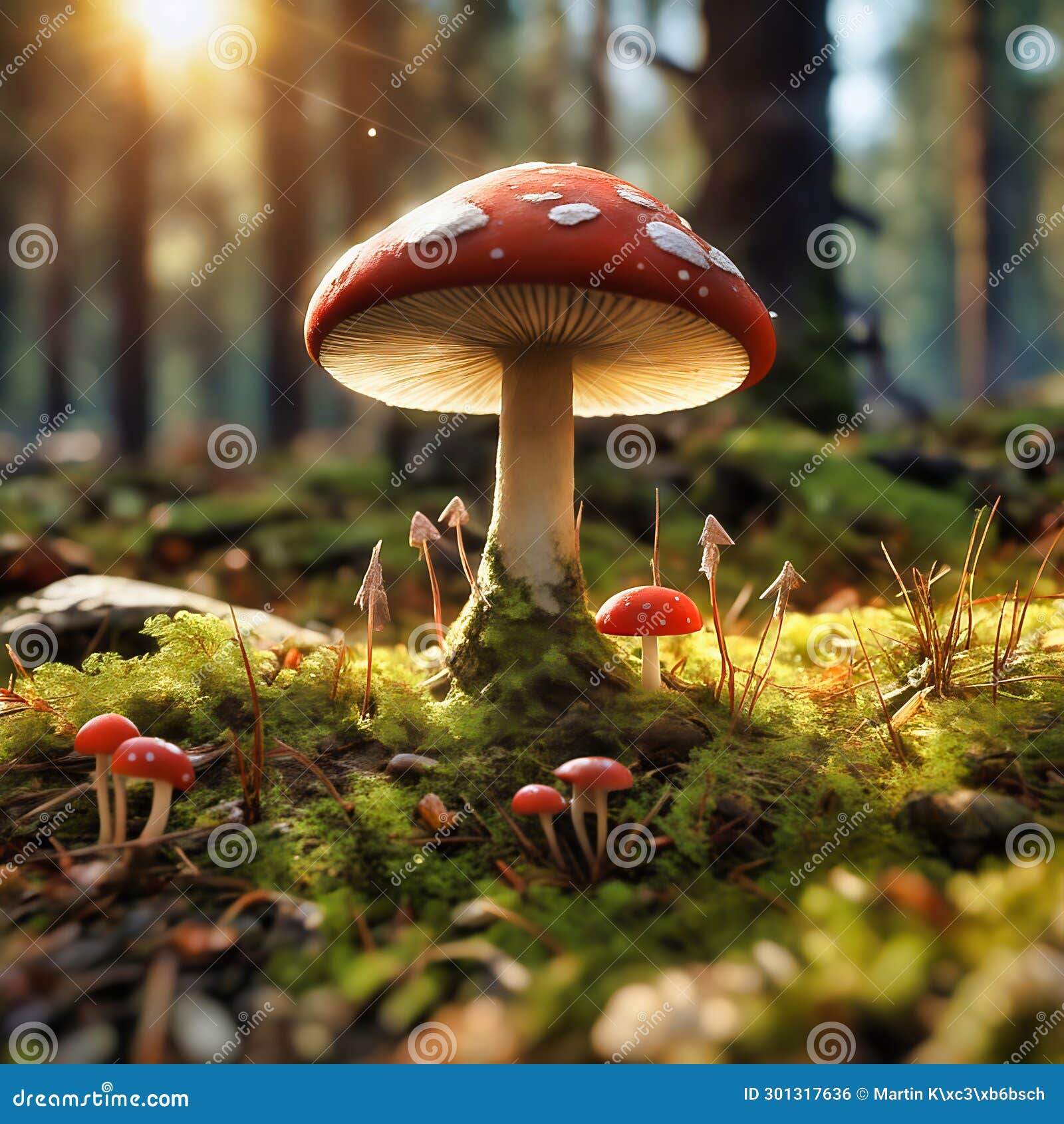 Enchanted Forest with Toadstools. Green Moss Forest Floor with ...