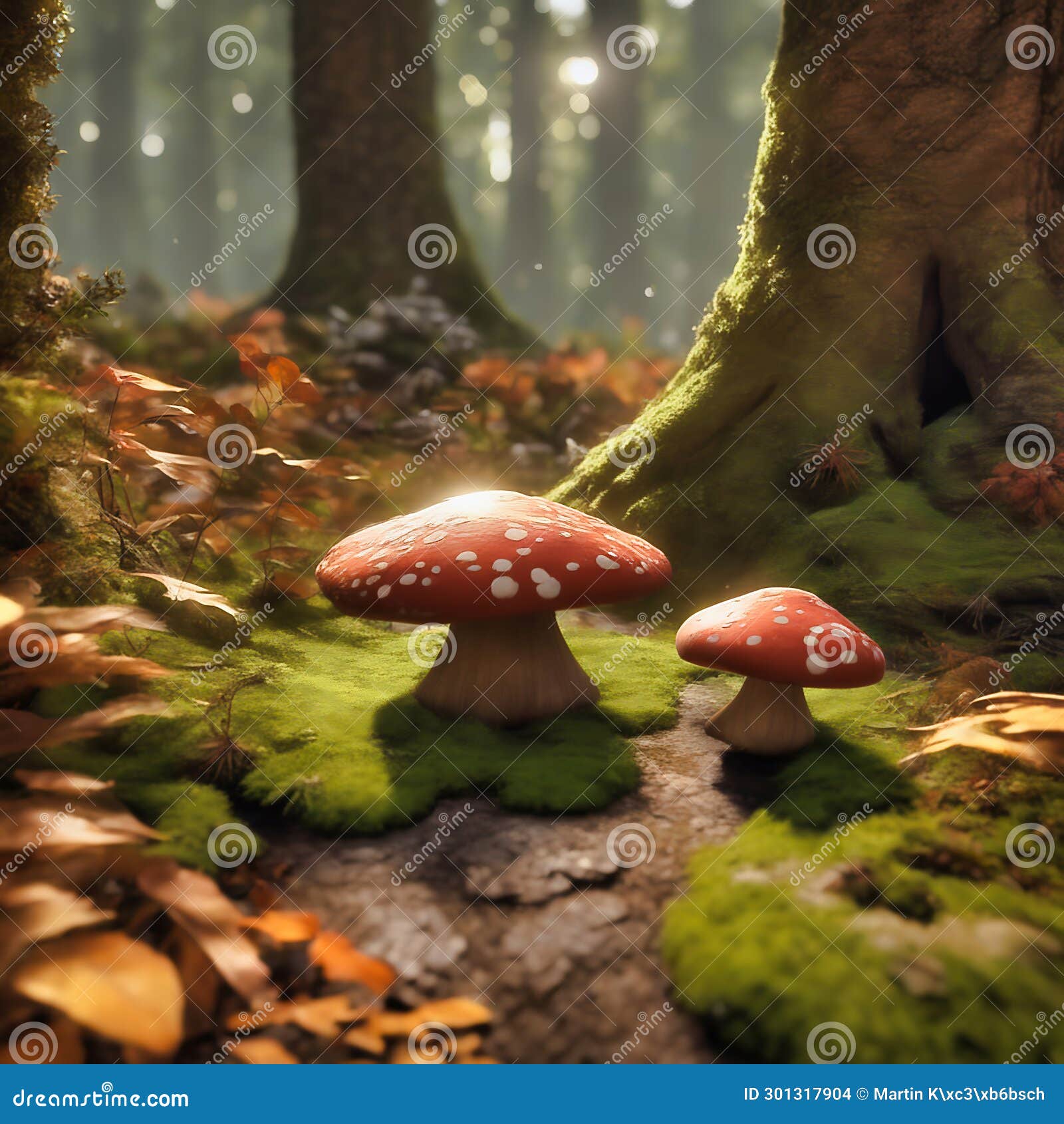Enchanted Forest with Toadstools. Green Moss Forest Floor with ...