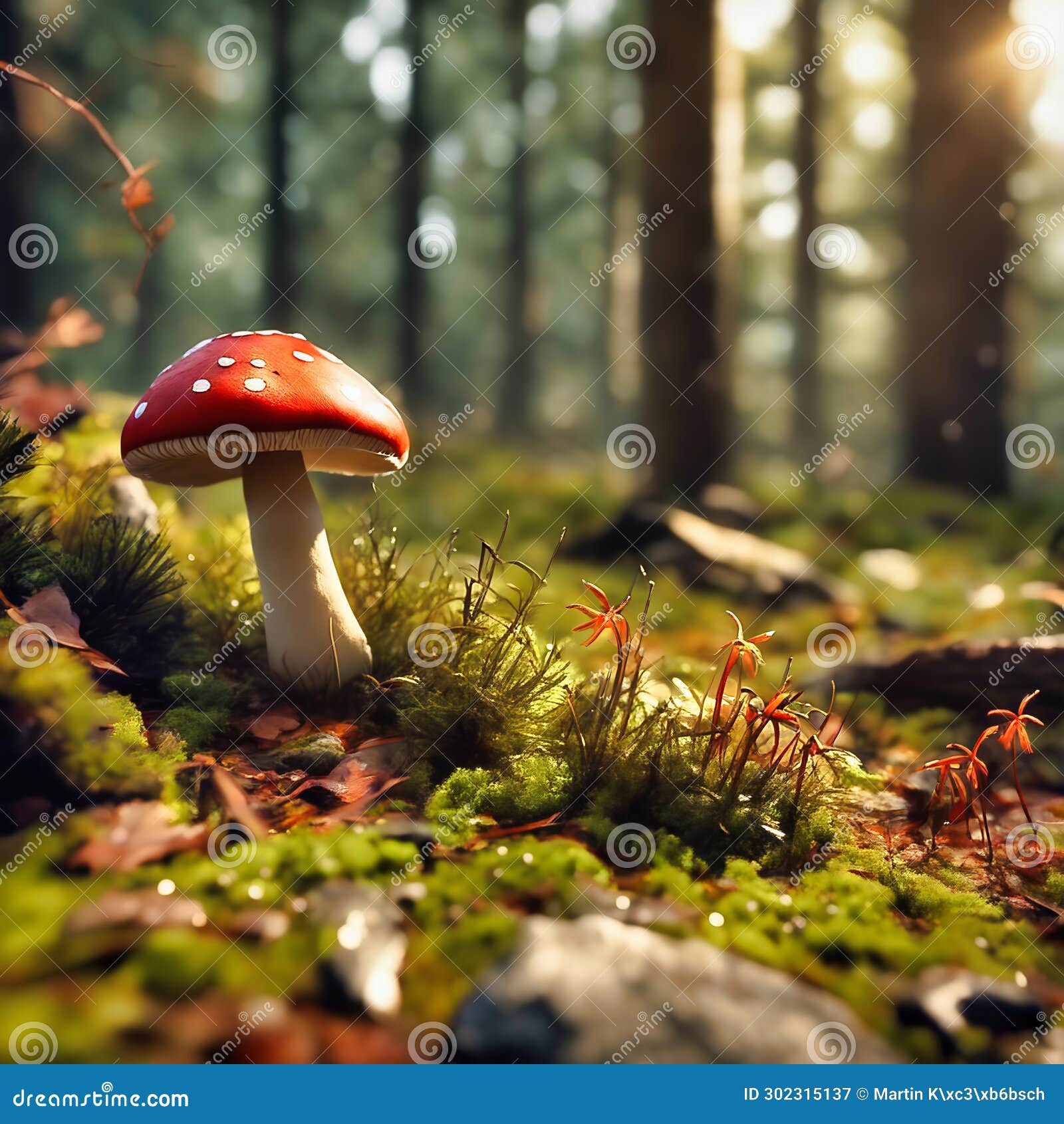 Enchanted Forest with Toadstools. Green Moss Forest Floor with Enchanted Trees Stock ...