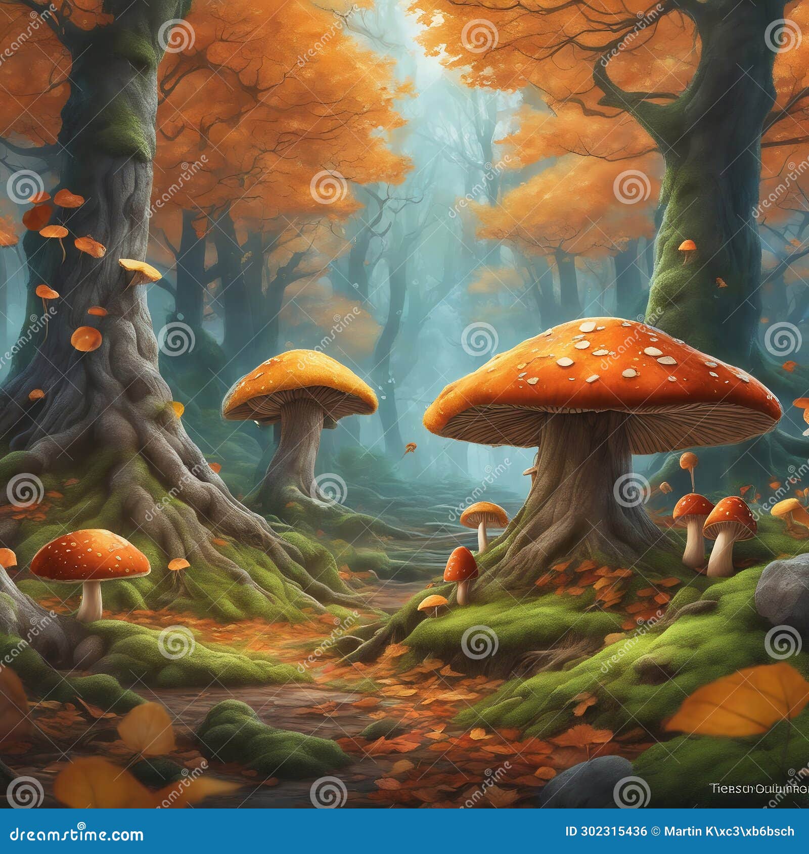 Enchanted Forest with Toadstools. Green Moss Forest Floor with ...
