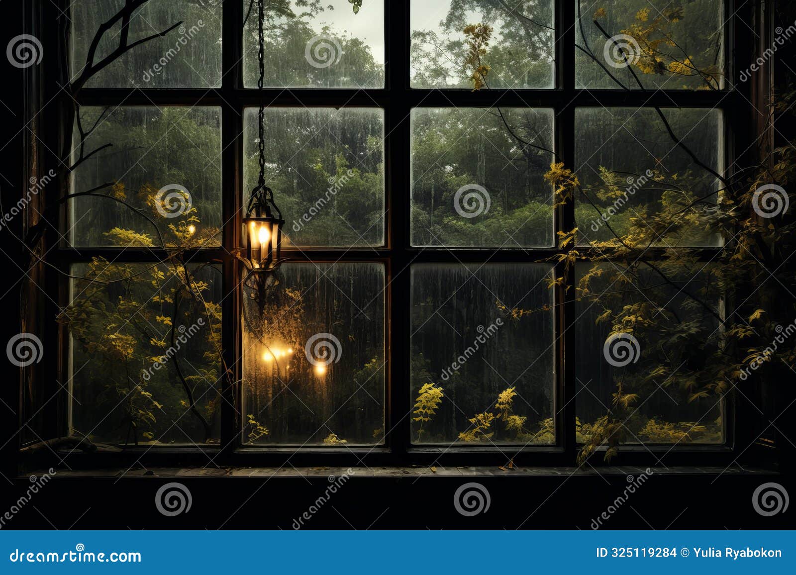 Enchanted Forest View from an Old Window Stock Photo - Image of leaves ...