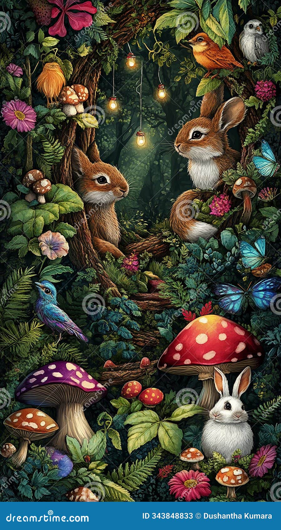 Enchanted Forest Whimsical Pattern Stock Illustration - Illustration of ...