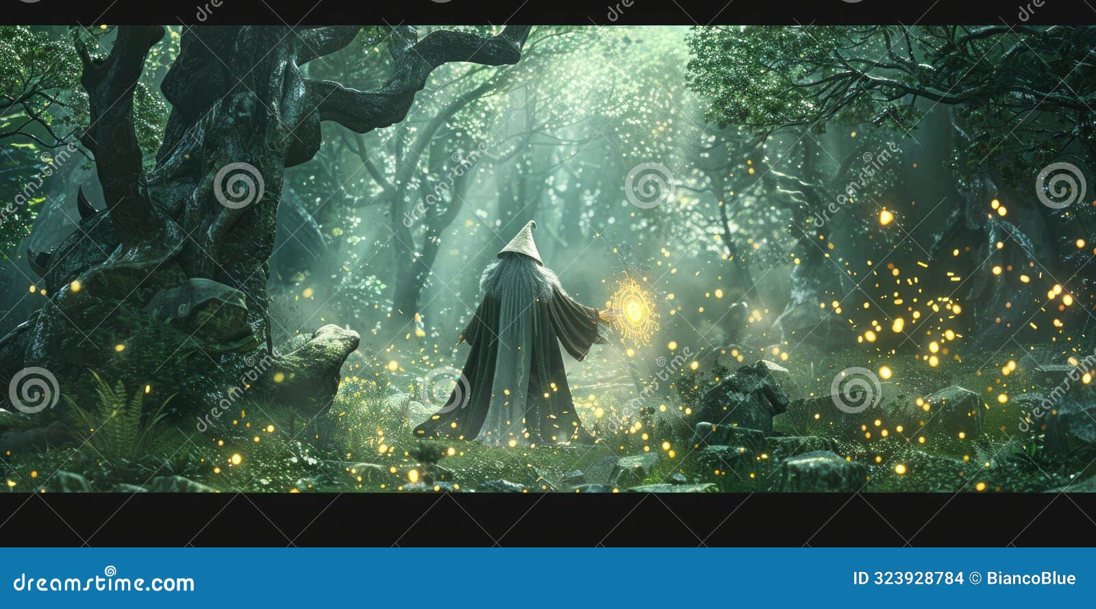 A Skilled Wizard Uses Magic To Cast Spells within the Mystical ...