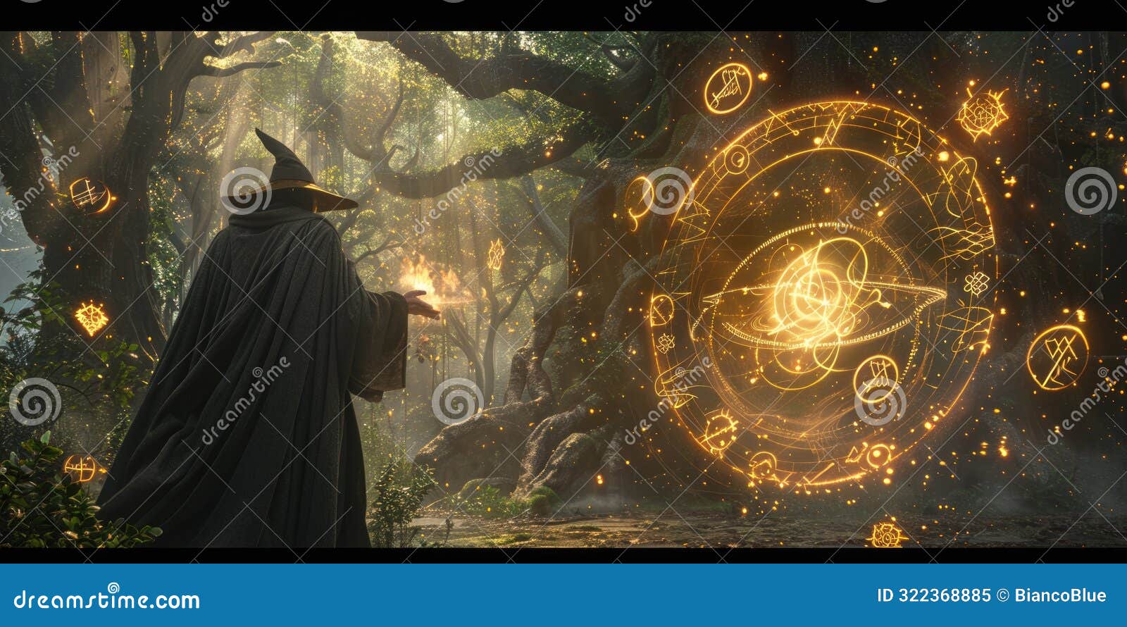 A Skilled Wizard Uses Magic To Cast Spells within the Mystical ...