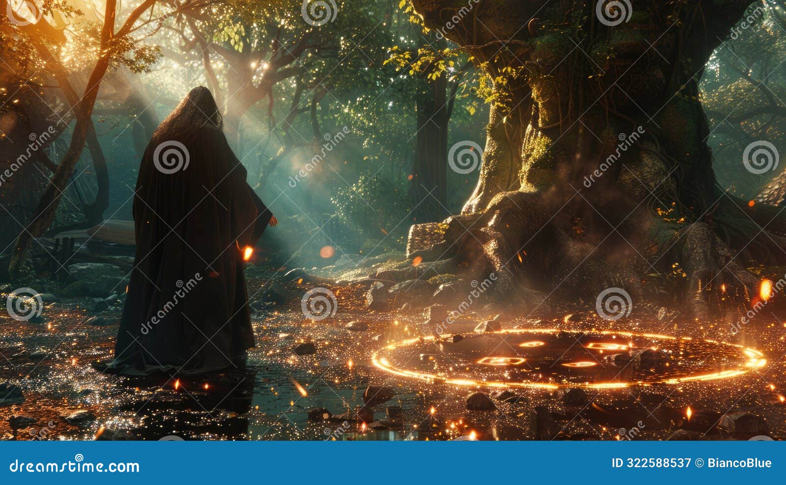 A Skilled Wizard Uses Magic To Cast Spells within the Mystical ...