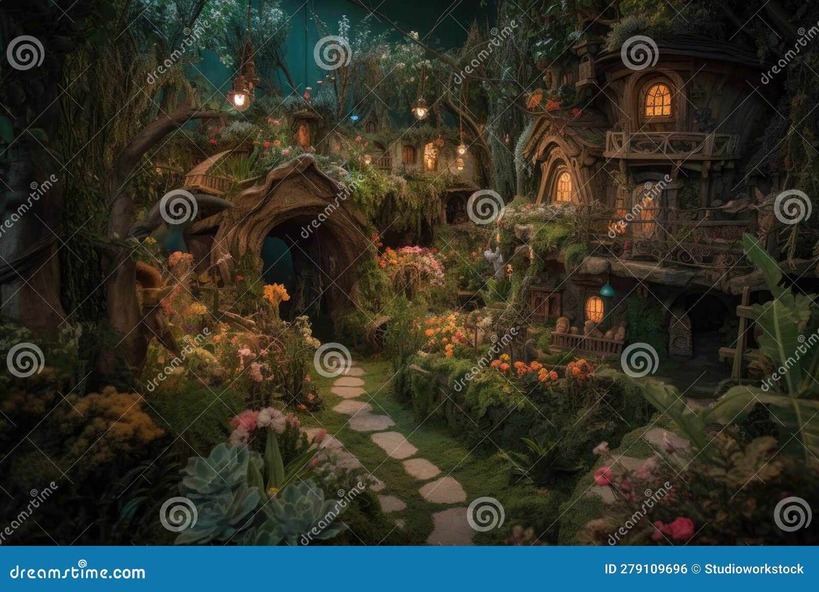 Enchanted Garden, Filled with Magical Creatures and Plants Stock ...