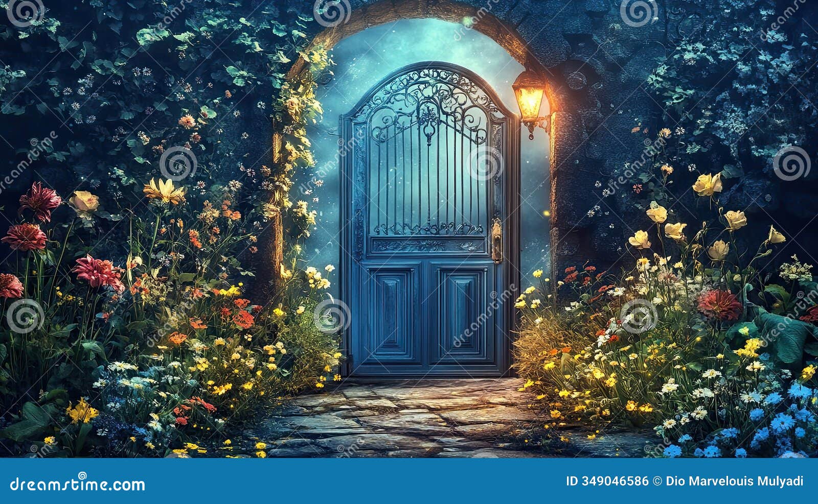 Enchanted Garden Gate at Night Stock Photo - Image of night, enchanted ...