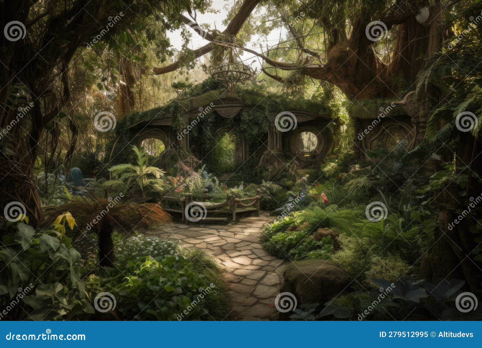 An Enchanted Garden with Magical Creatures and Plants, Hidden Away from ...