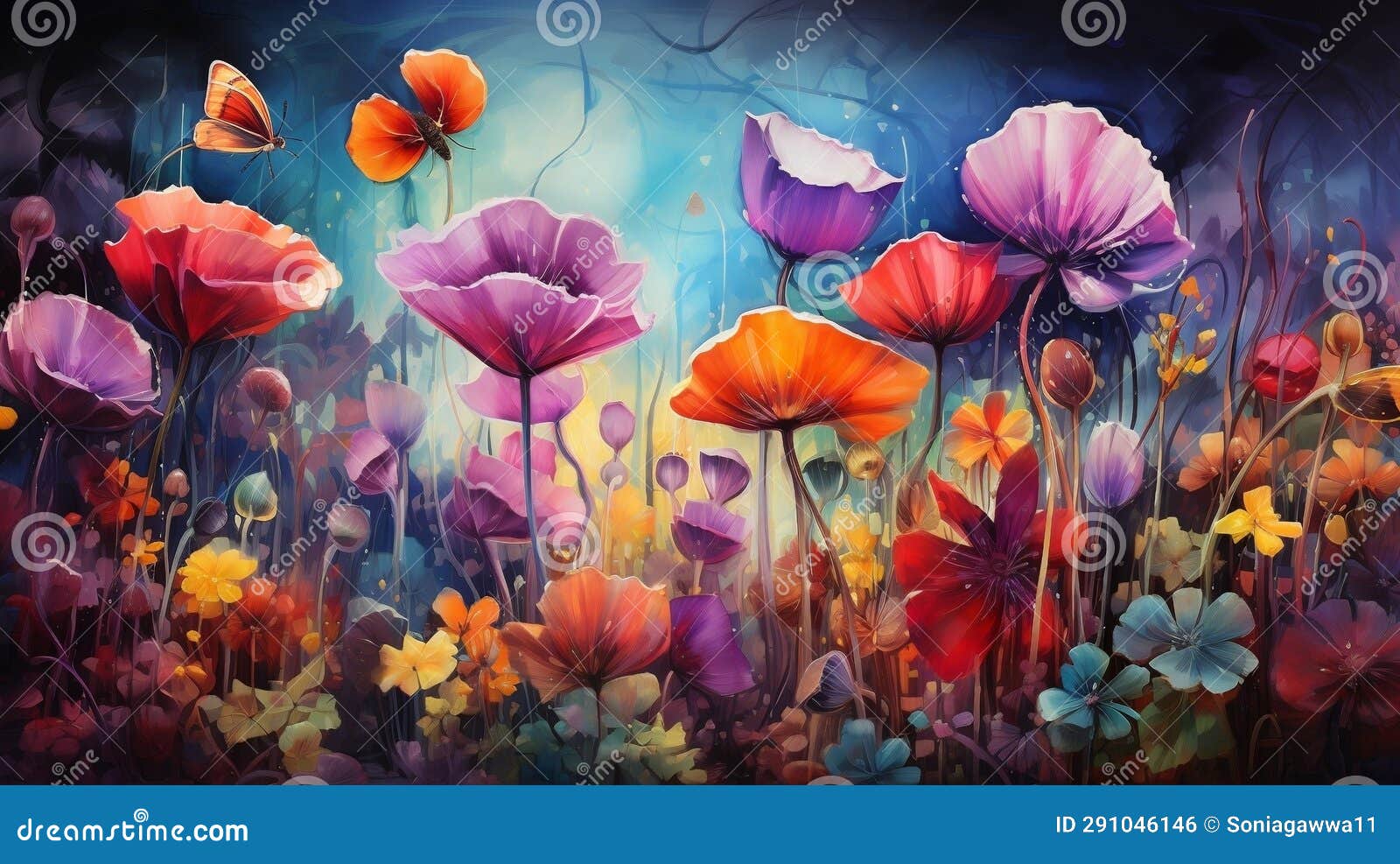 An Enchanted Garden in a Technicolor Dreamscape, with Oversized Flowers ...