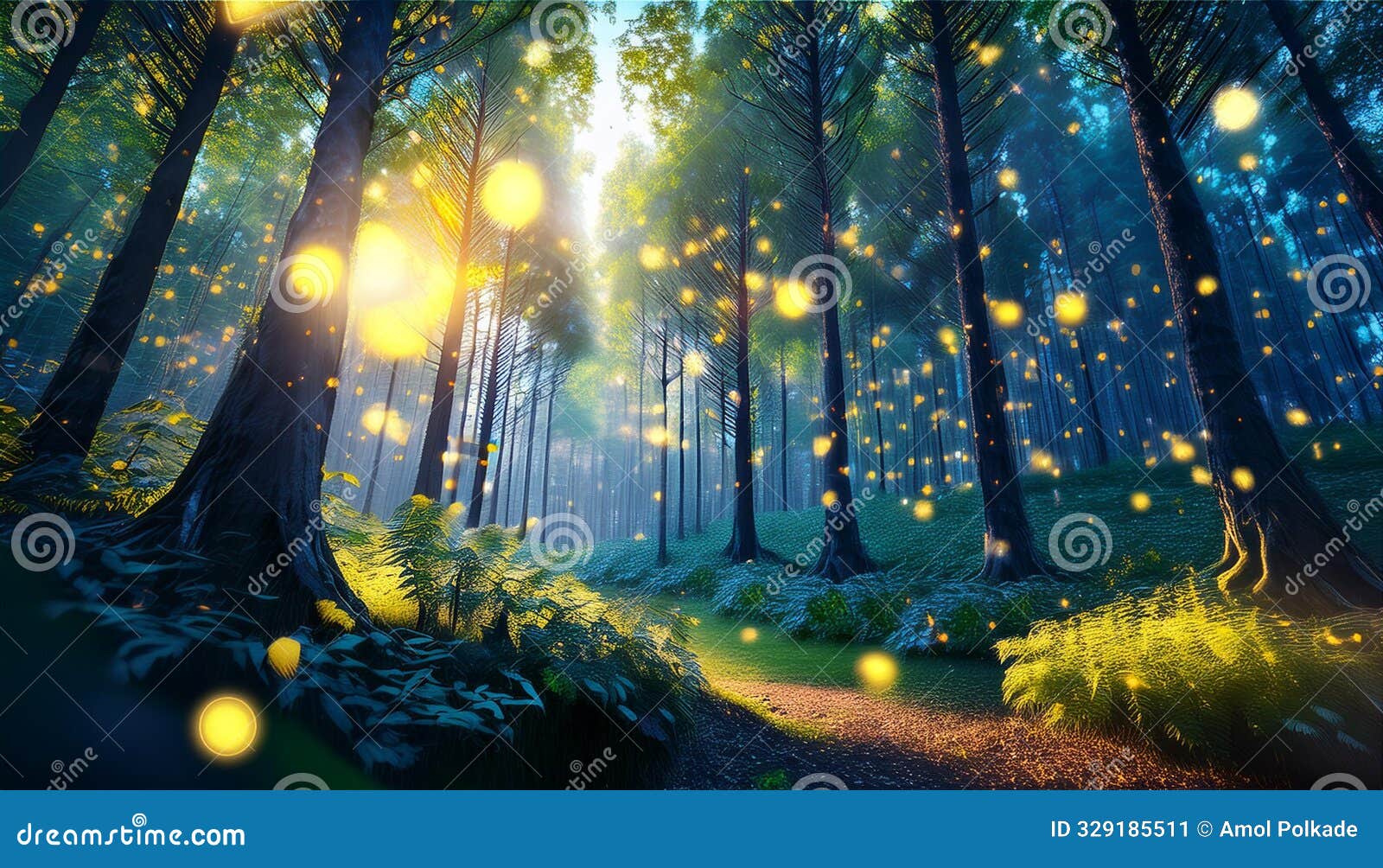 An Enchanted Grove Where Fireflies Emit Electric Pulses, Creating a ...