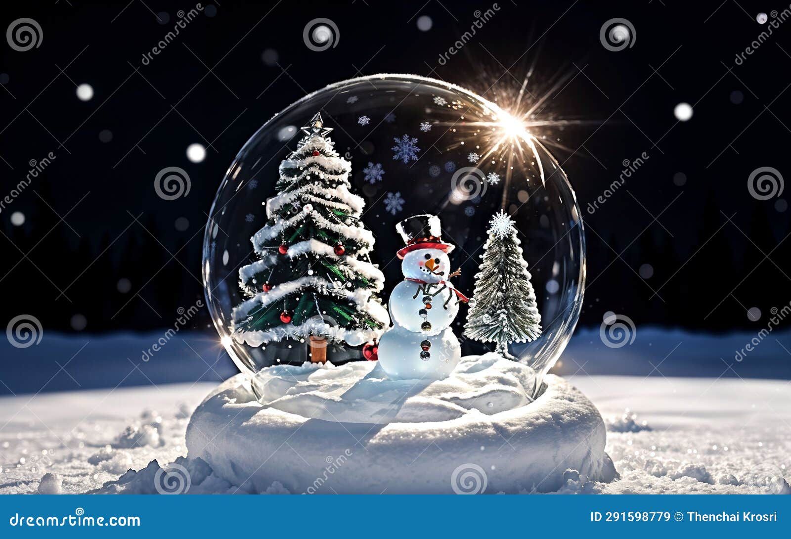Enchanted Holiday Snowman in a Christmas Snow Globe Stock Illustration ...