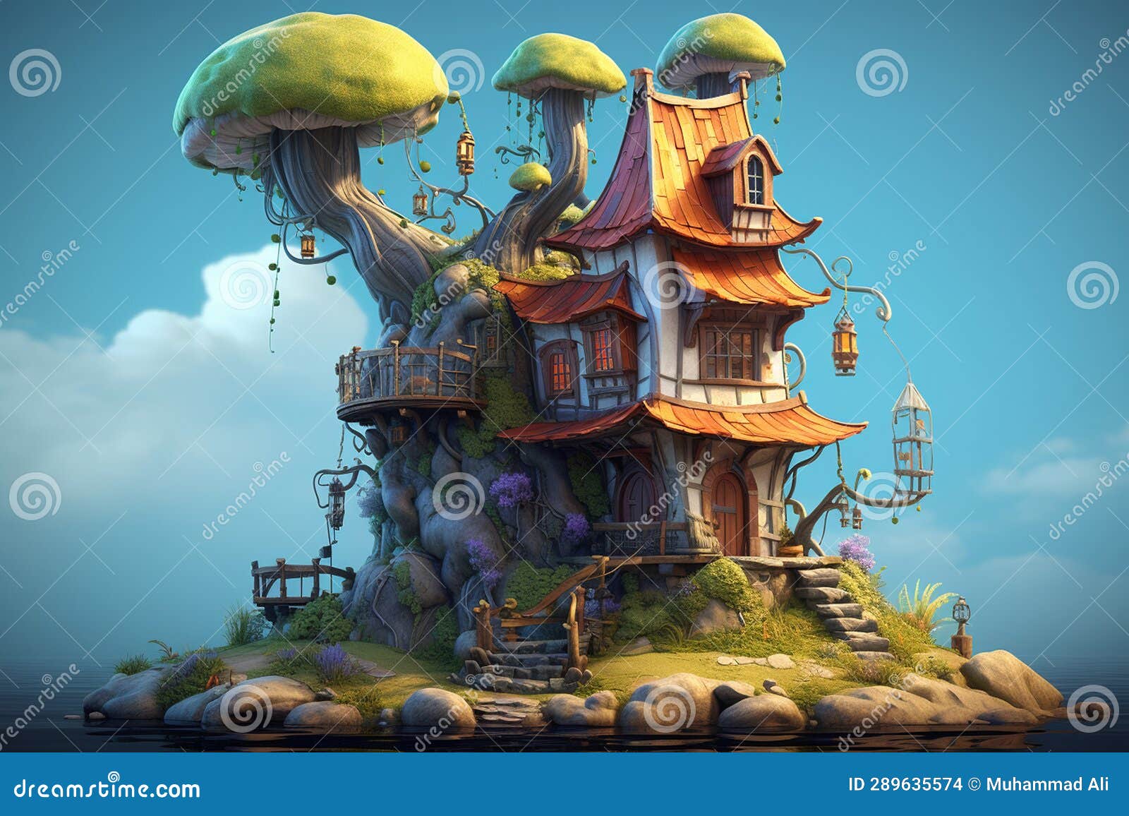 Enchanted House in 3D Fantasy. Generative AI Stock Photo - Image of ...