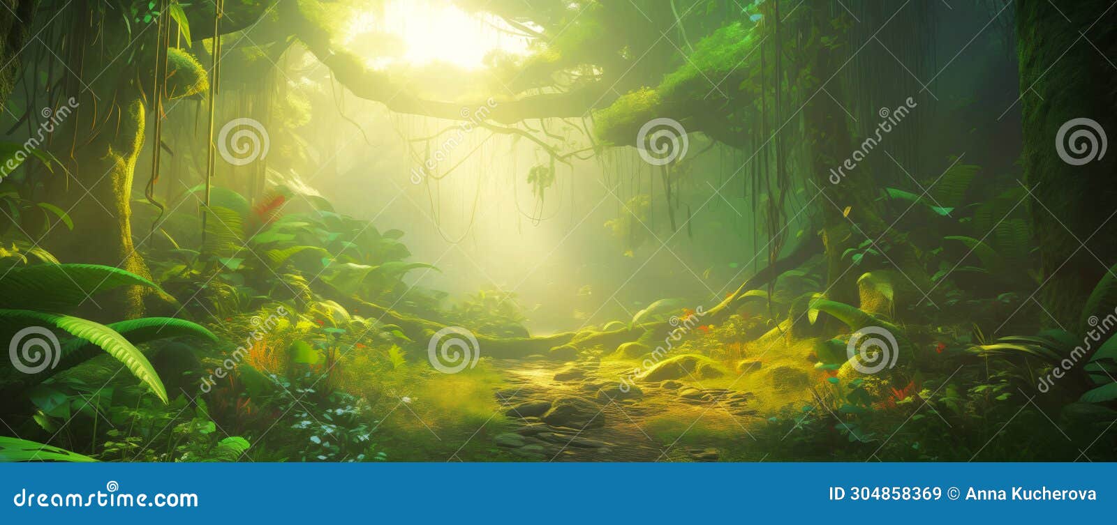 Enchanted Jungle Trail with Sun Rays Filtering through Stock ...