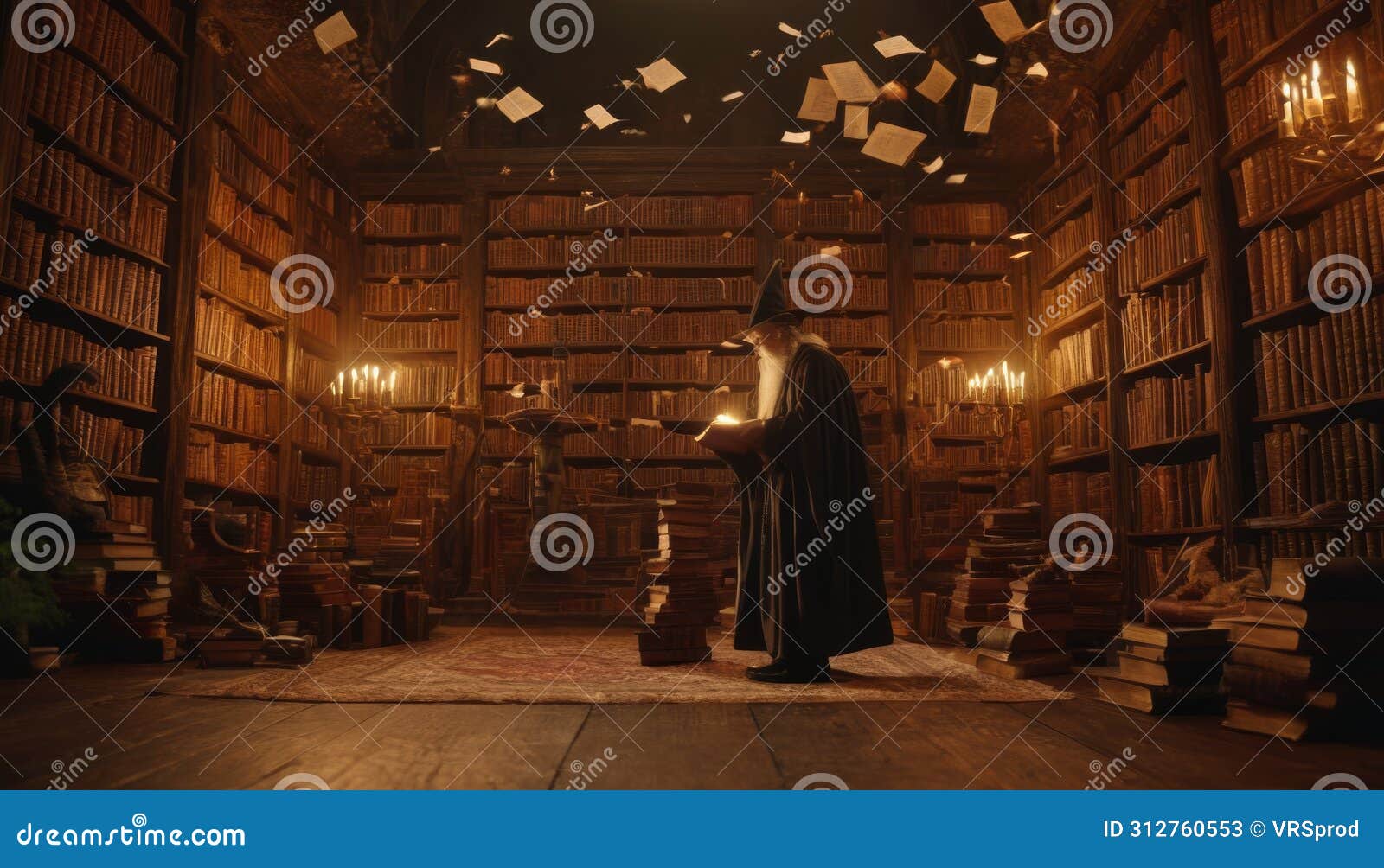 Enchanted Library Wizard stock image. Image of lore - 312760553