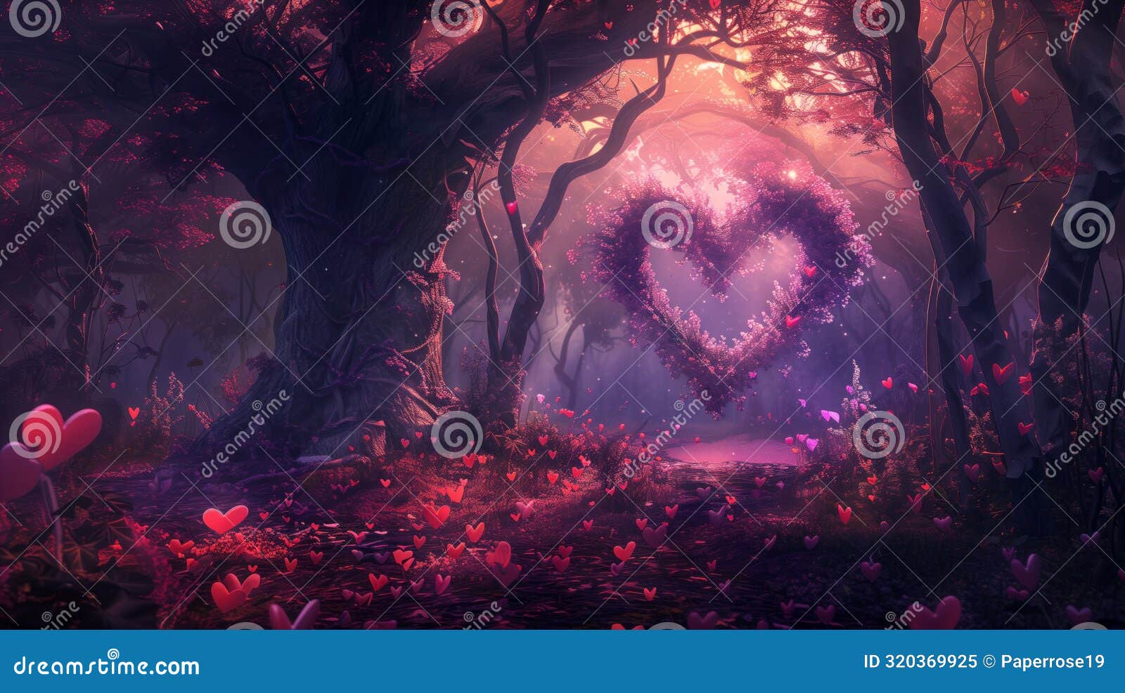 Enchanted Love Forest in the Valentines Day Pragma Stock Image - Image ...