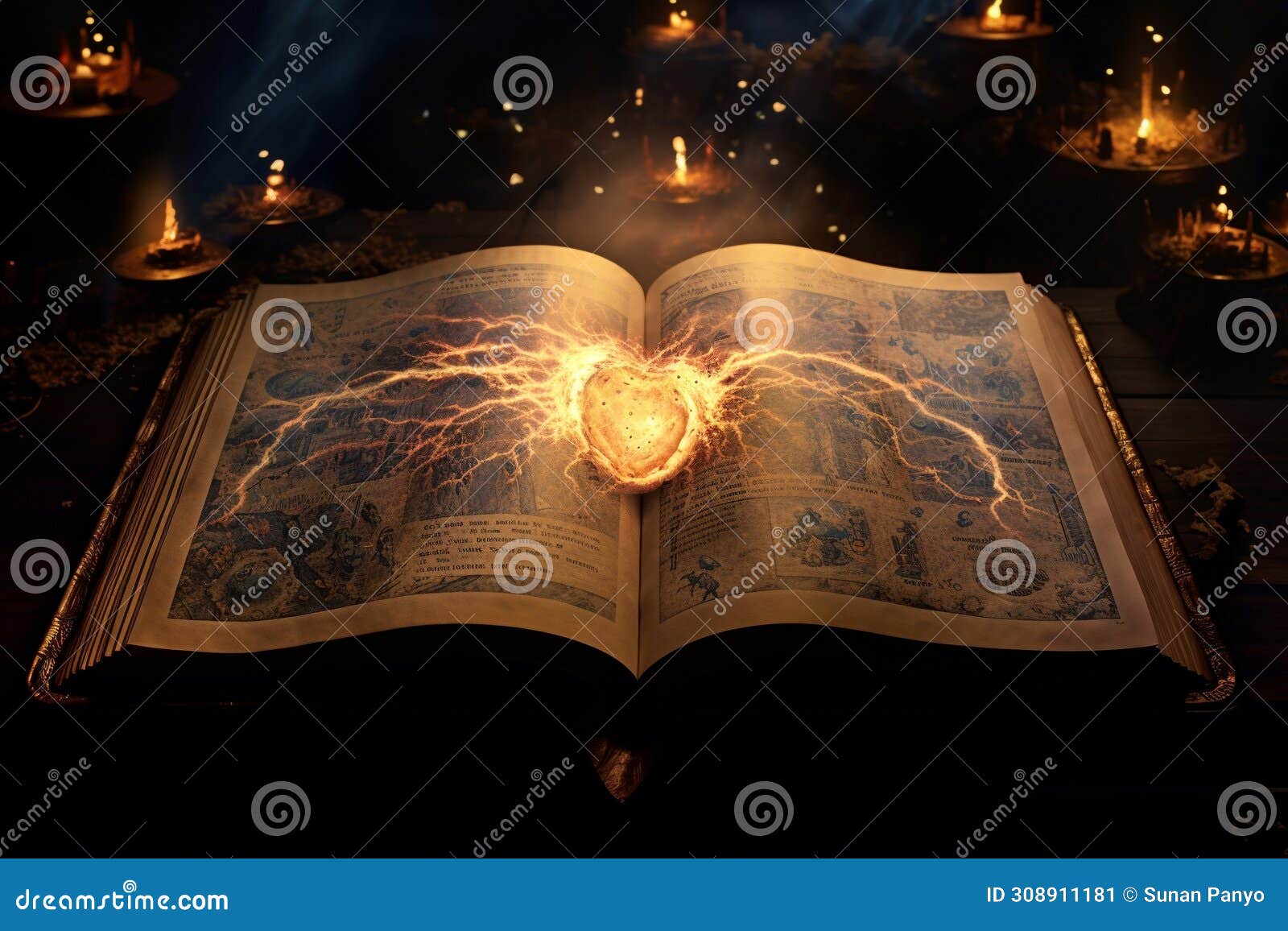 Enchanted Manuscript, Pages Filled with Secret Spells Stock ...