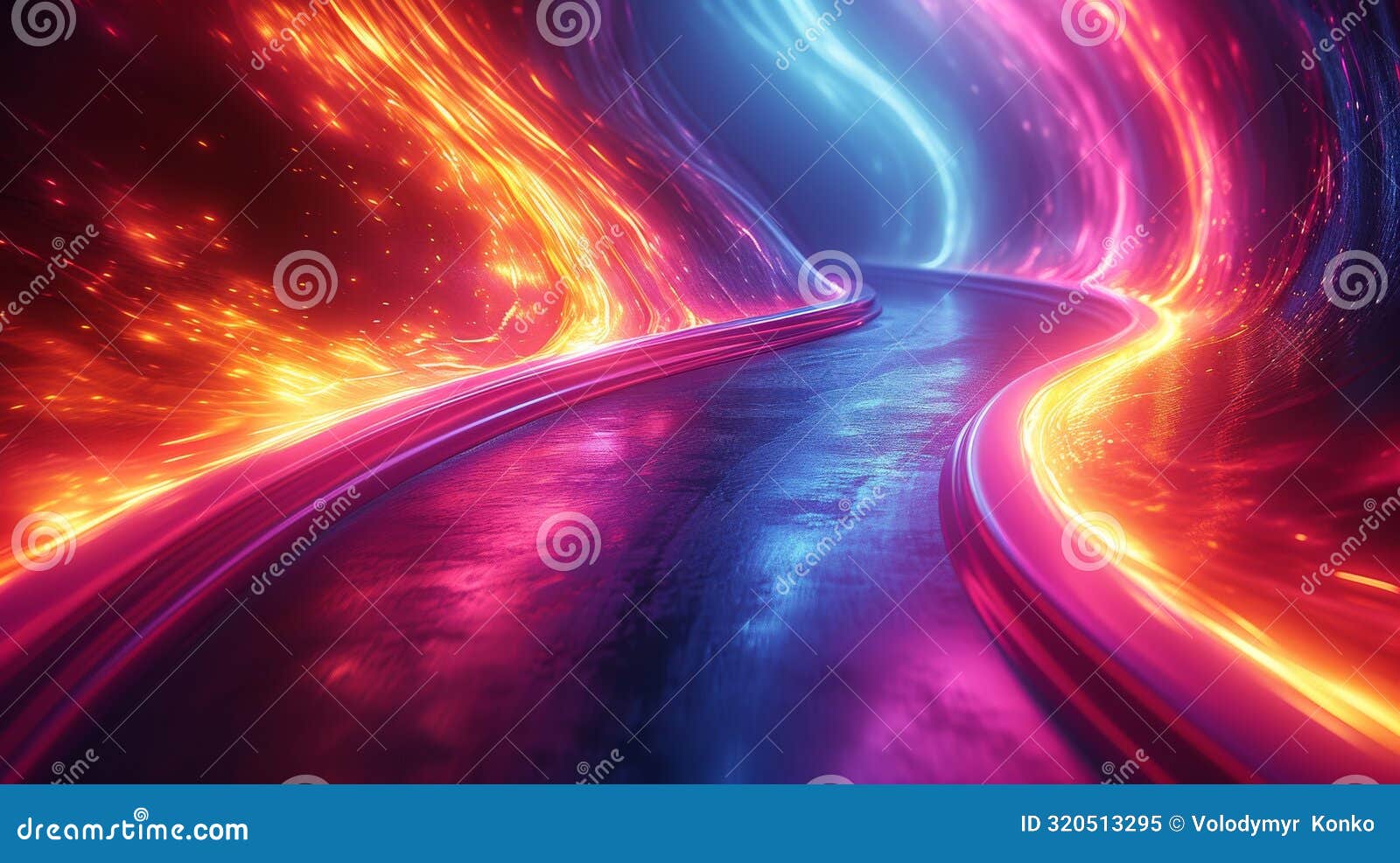Enchanted Neon Road with Vibrant Glowing Lights Stock Image - Image of ...