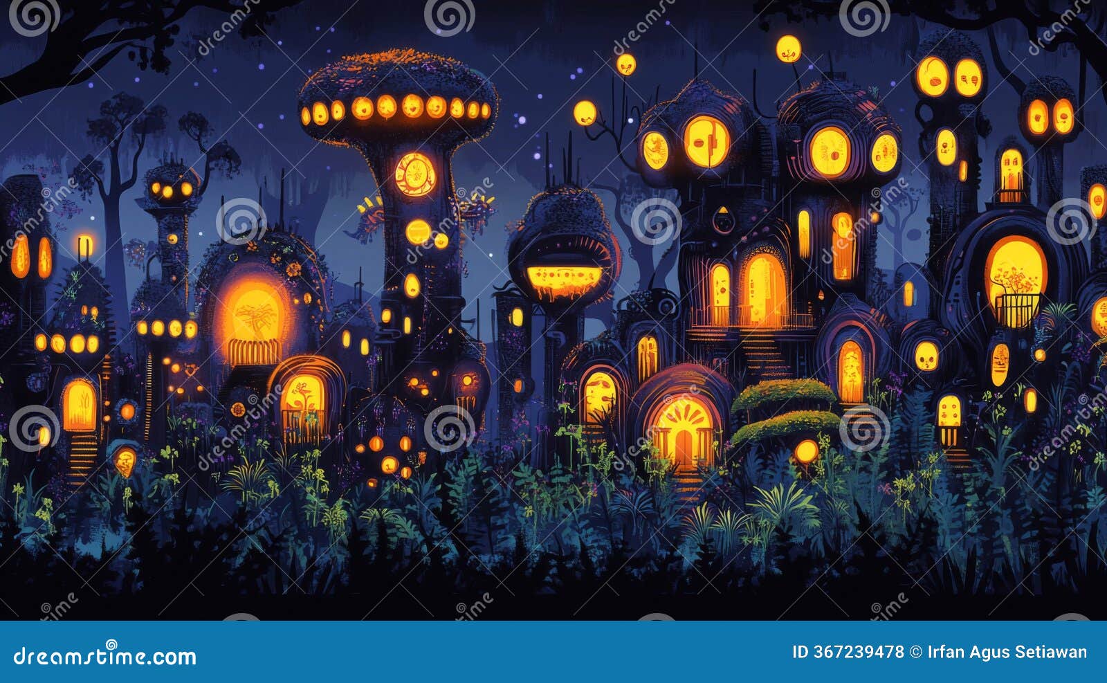 Enchanted Night Sky With Celestial Motifs And Floral Patterns Royalty ...