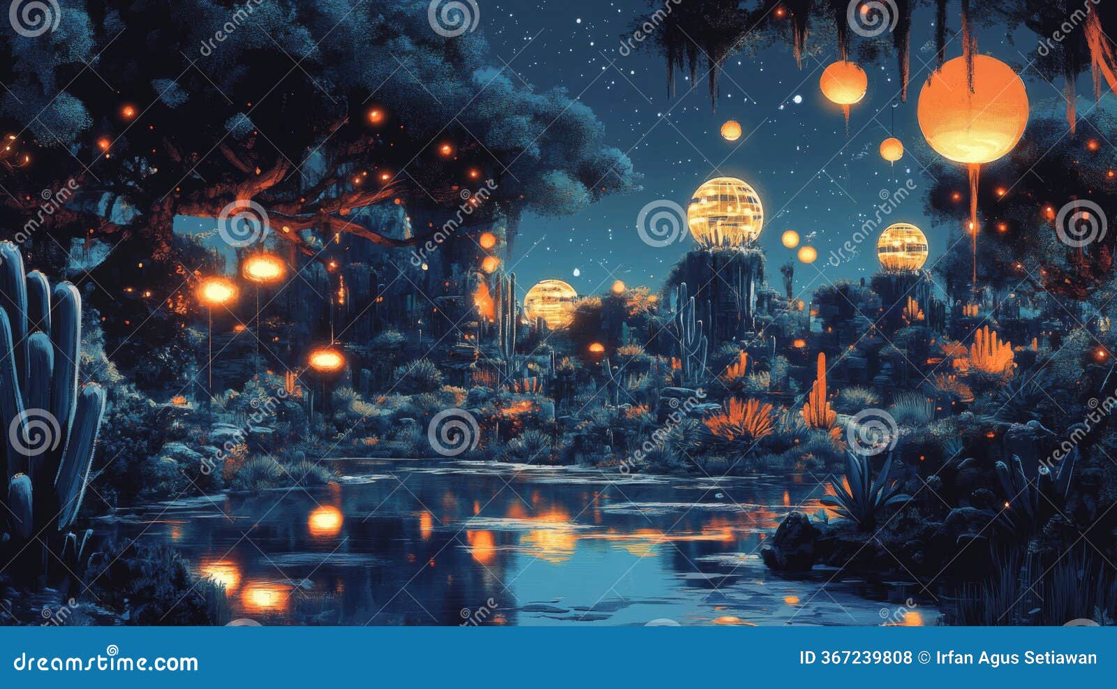 Enchanted Night Sky With Celestial Motifs And Floral Patterns Royalty ...