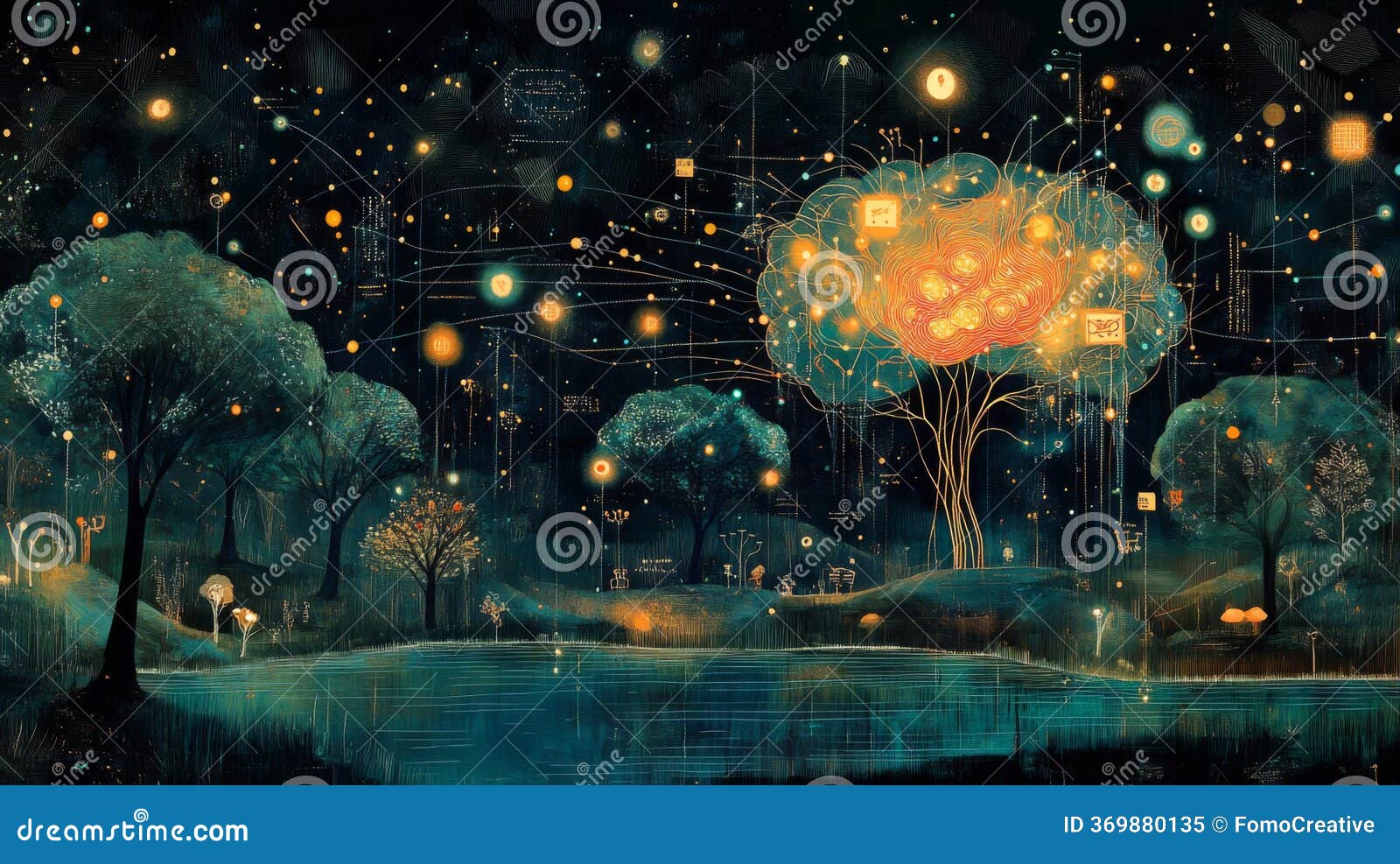 Enchanted Night Sky With Celestial Motifs And Floral Patterns Royalty ...